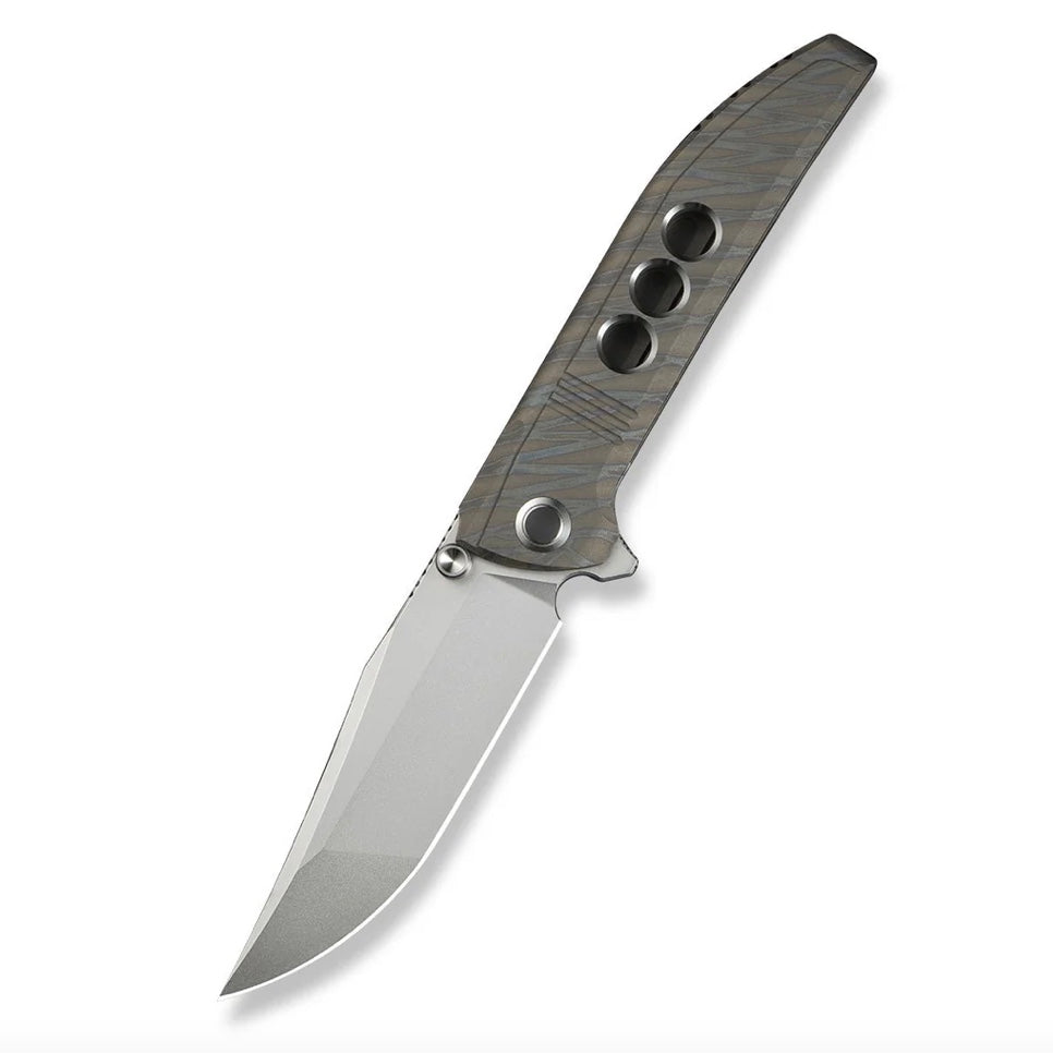 We Knife Ezinta Flipper Tiger Stripe Pattern Flamed Titanium Integral