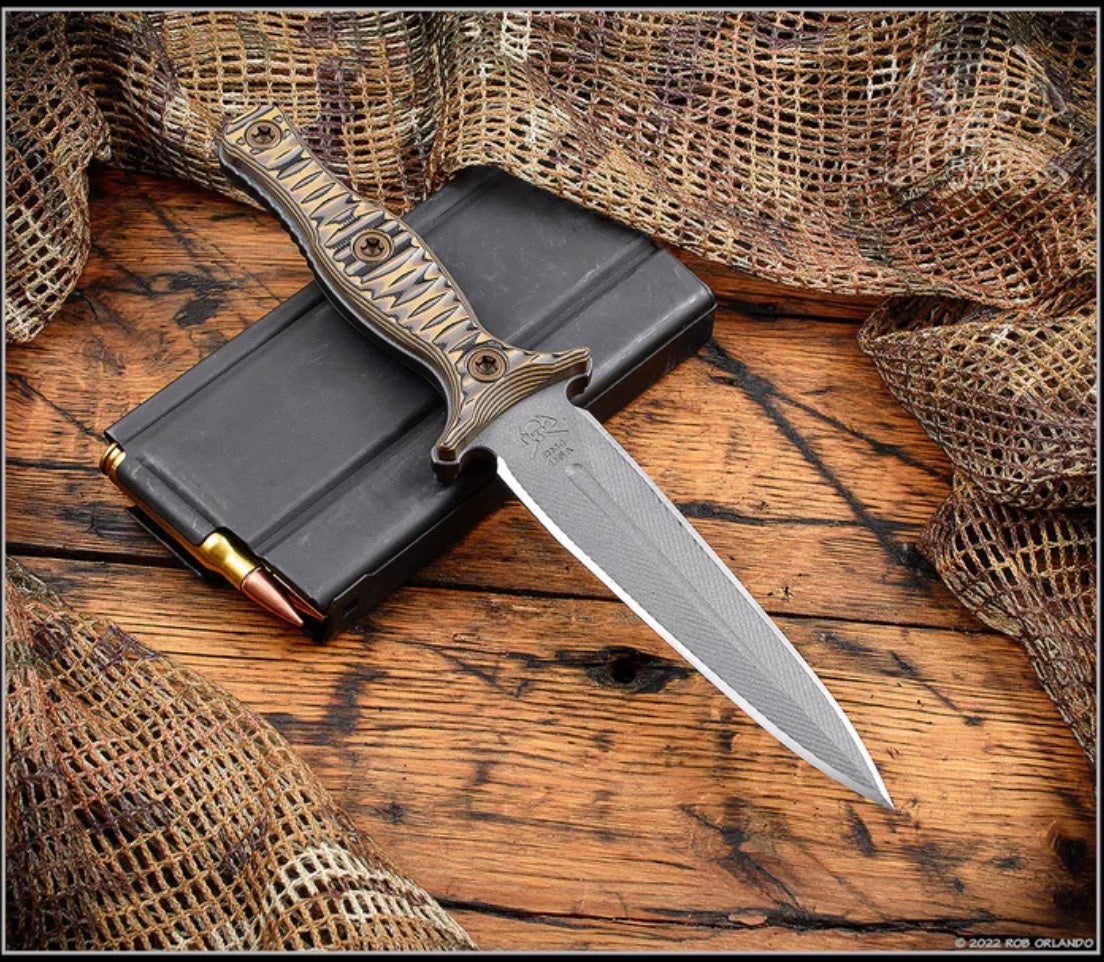 RMJ Tactical Raider Dagger 3V Fixed Blade w/ Hyena Brown G-10 & Kydex