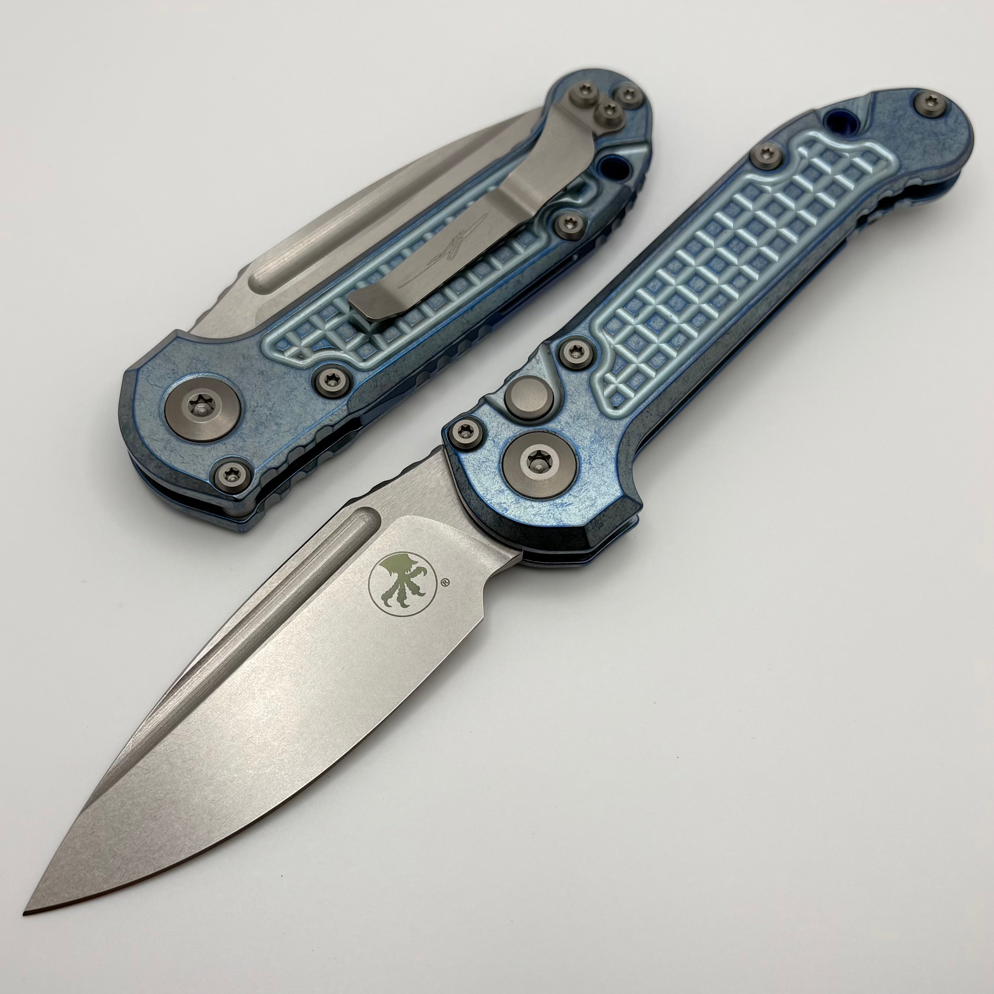 Microtech Marfione Select LUDT Gen III Ice Blue Frag Titanium Handles