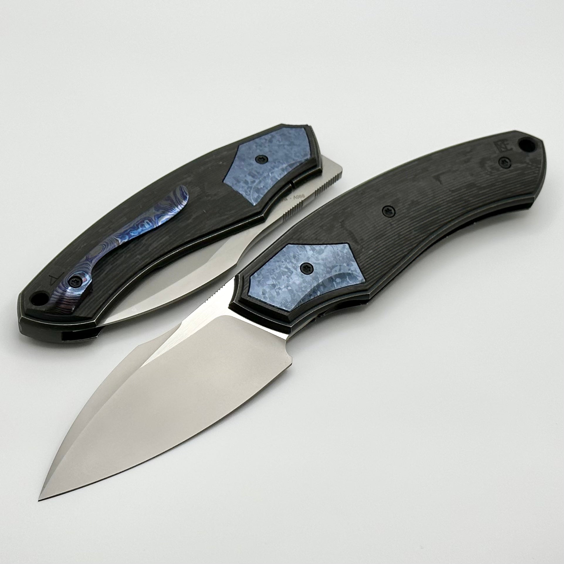 Custom Knife Factory Davless Carbon Fiber & Blue Crystal Ti w/ CKF Was