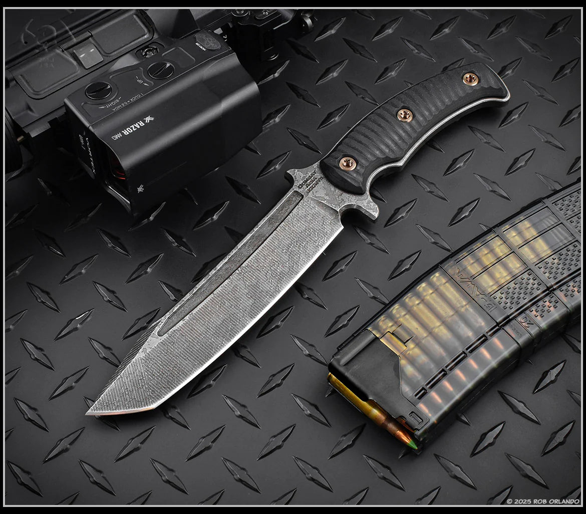 RMJ Tactical Combat Asia Acid Etched Fixed Blade w/ Black G-10 & Kydex