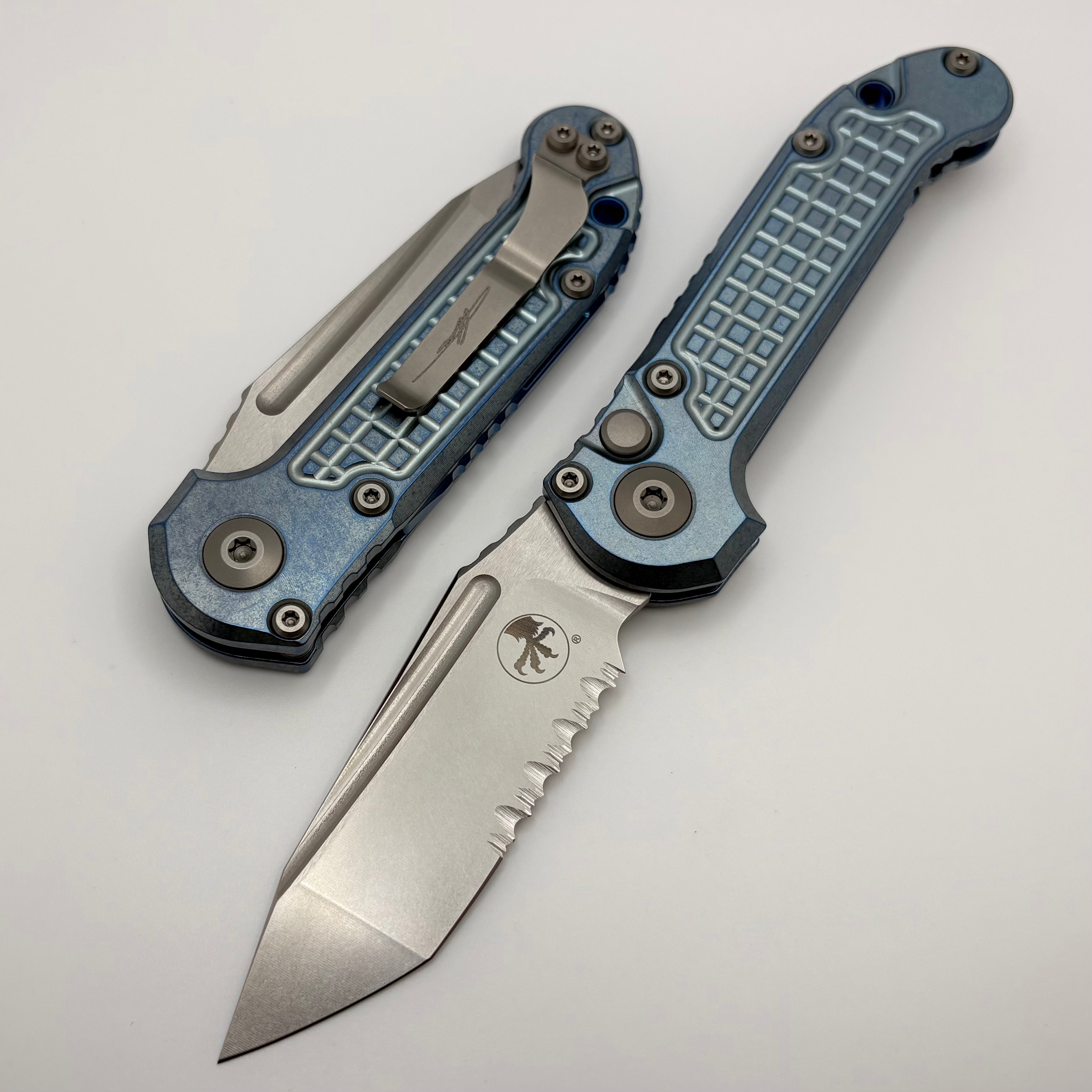Microtech Marfione Select LUDT Gen III Ice Blue Frag Titanium Handles