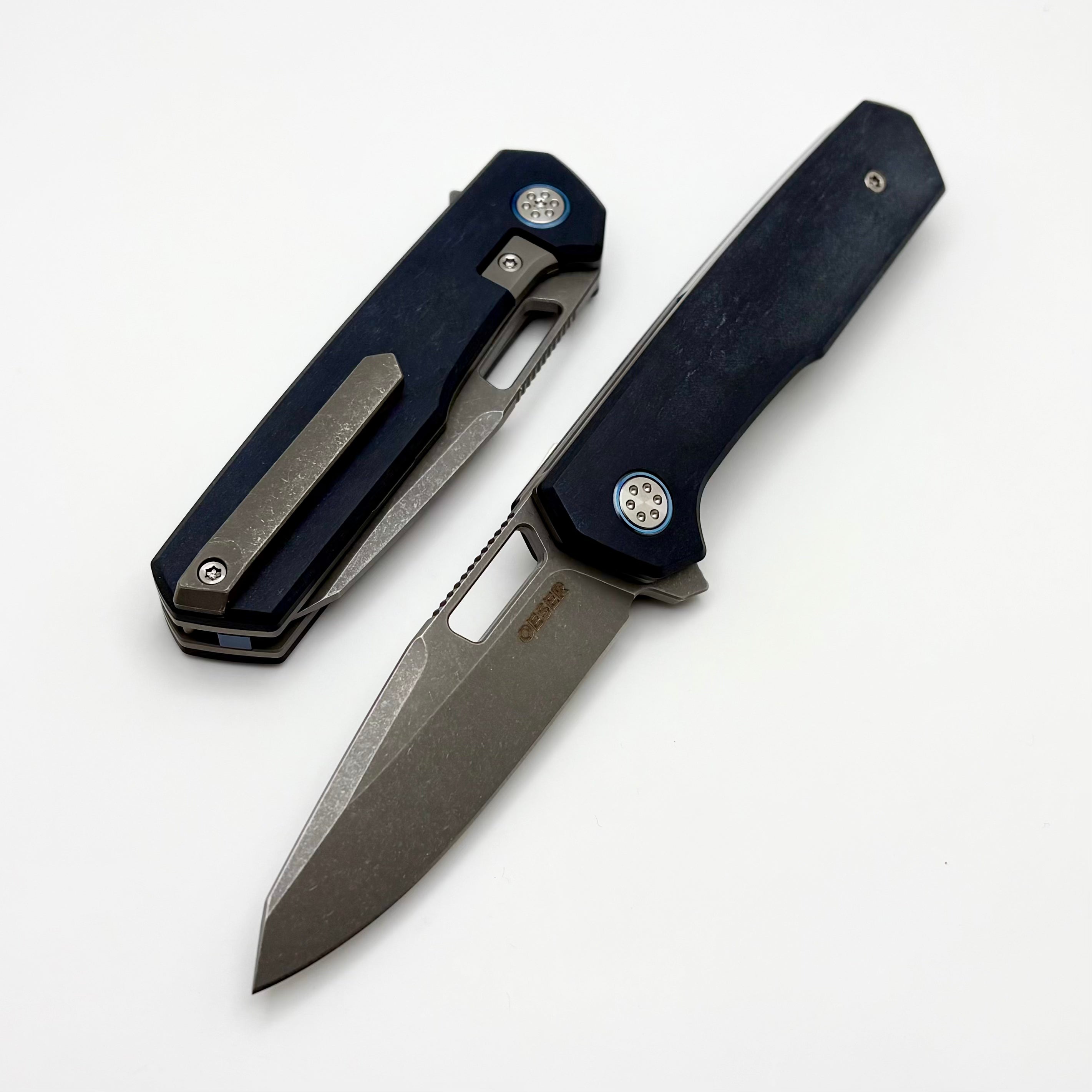 Mechforce Knives Oeser Nebo V2 Blue Richlite Micarta Handles & Elmax
