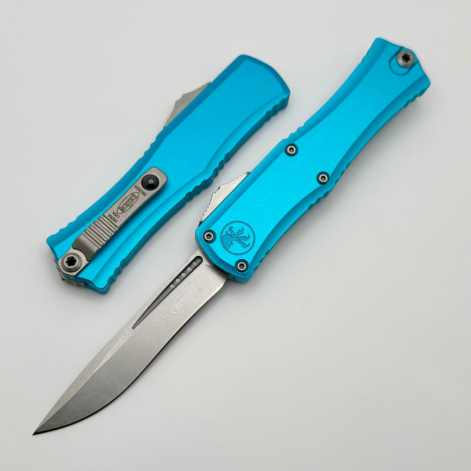 Microtech Knives Mini Hera Stonewash Recurve M390MK w/ Turquoise Handl