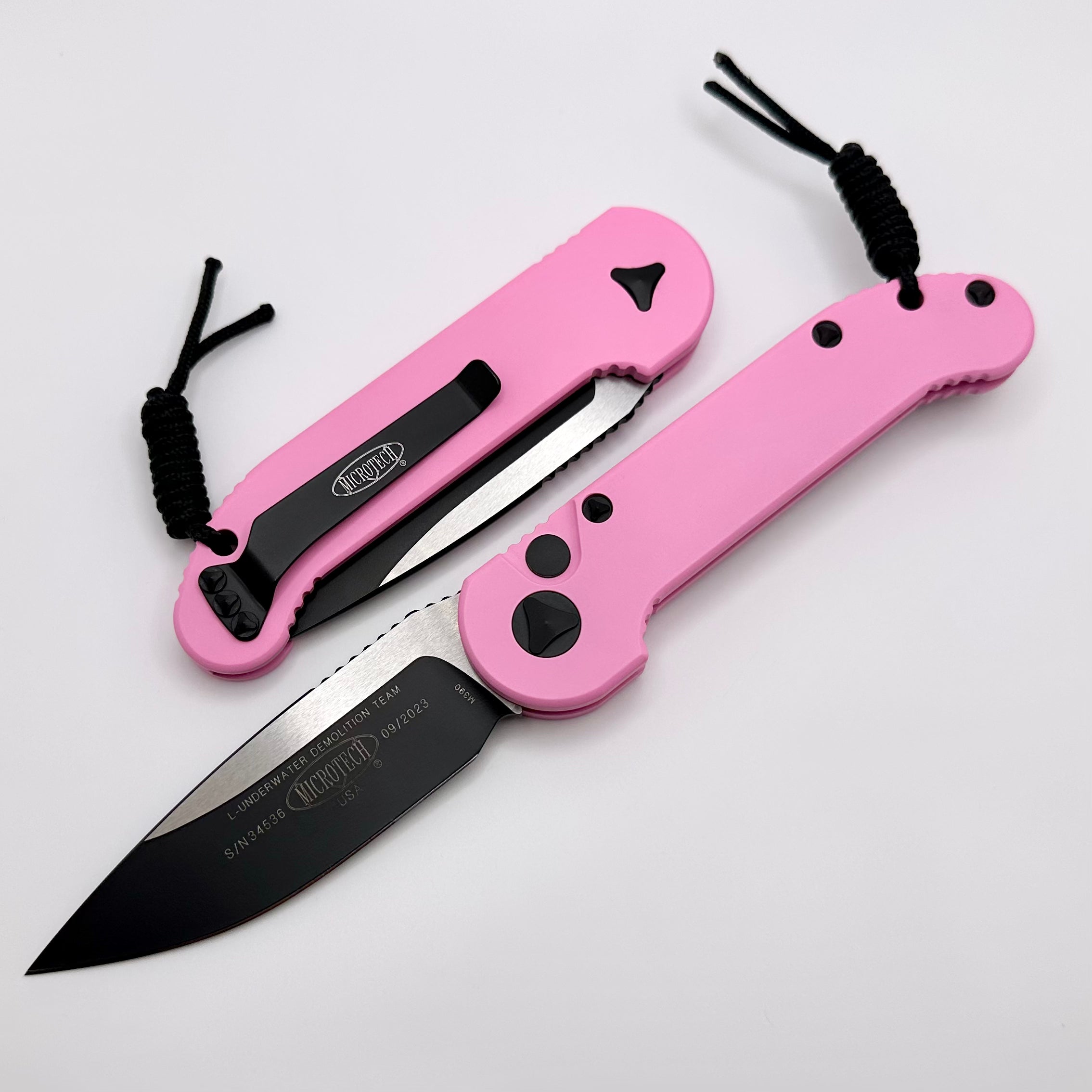 Microtech L.U.D.T Smooth Blasted Pink Handle & Two Tone Black 135S-1BP