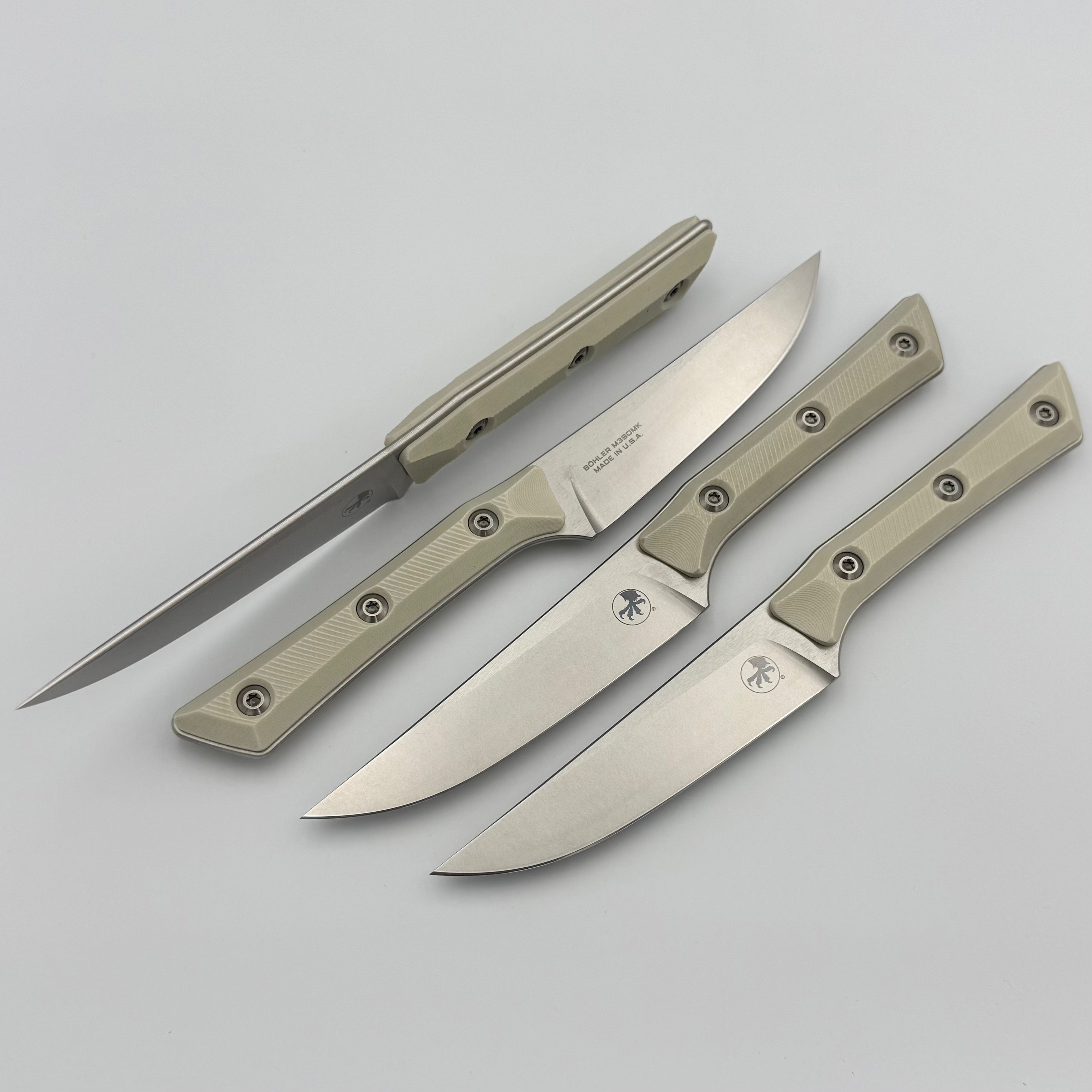 Microtech Steak 4 Piece Set Ivory G-10 Handle w/ Stonewash M390MK 3600