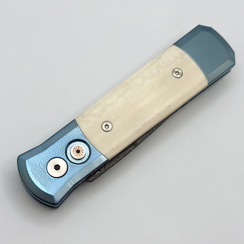Pro-Tech Godson Blue Orange Peel Titanium Handle & Ivory Mastodon Inla