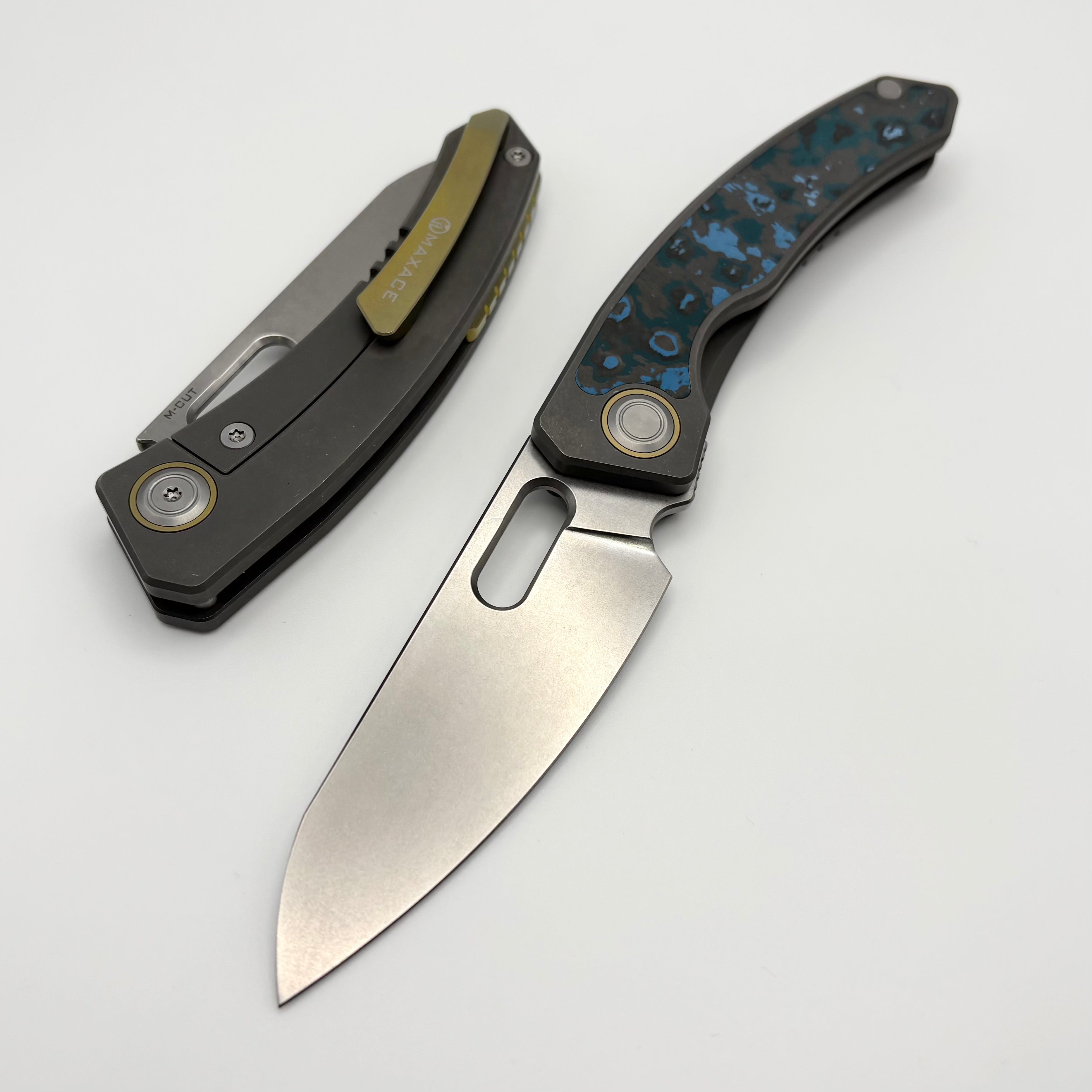 Maxace Black Mirror TC4 Blue Fat Carbon & Titanium Handles w/ Stonewas