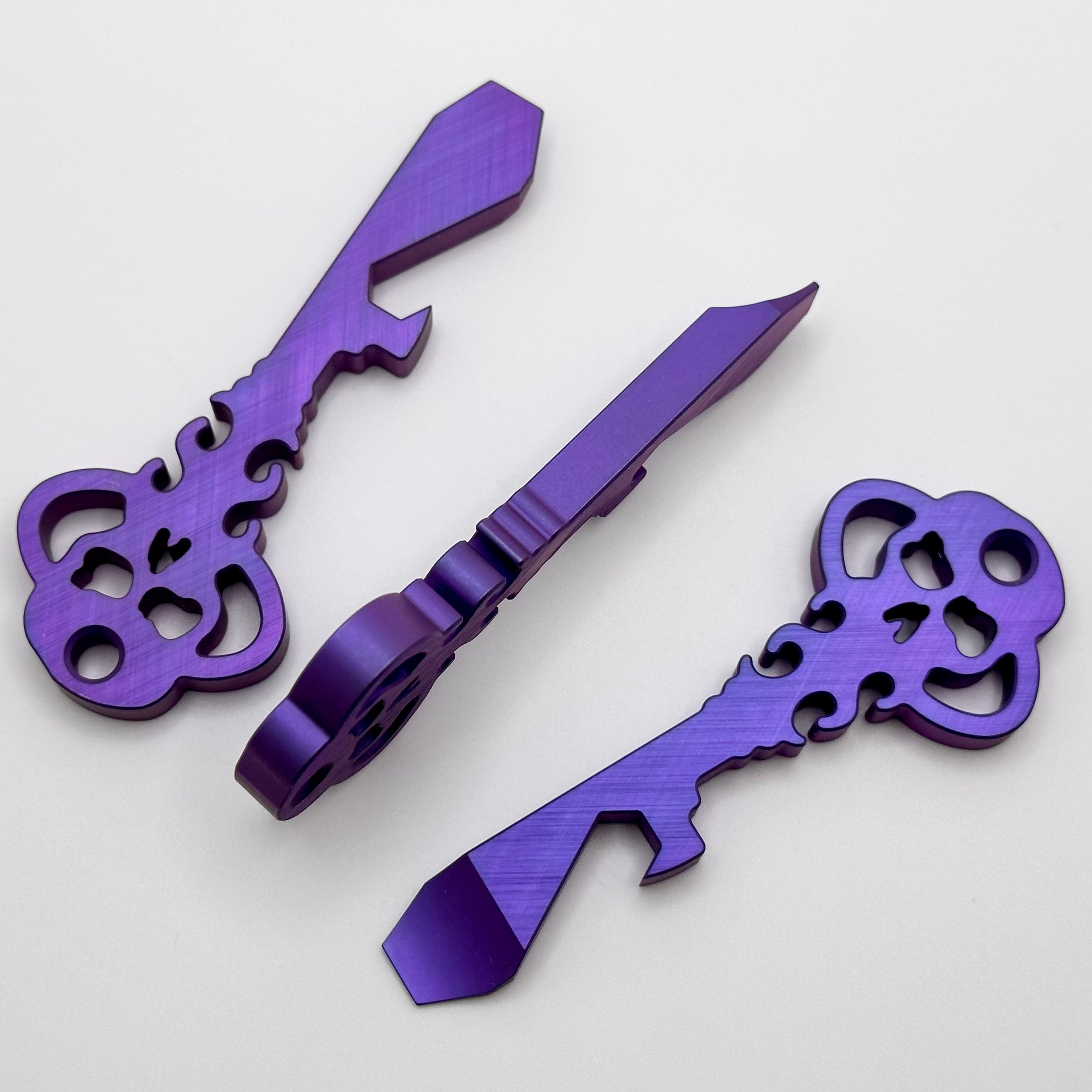 Chaves Knives Key Pry Bar High Voltage Purple Anodized Crosshatch Tita