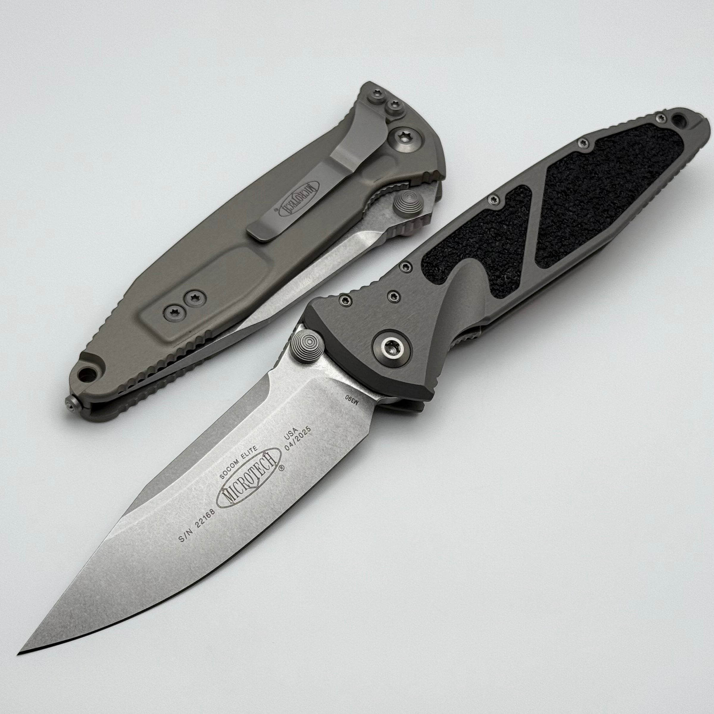 Microtech Socom Elite Manual Single Edge Stonewash w/ Natural Clear Ha
