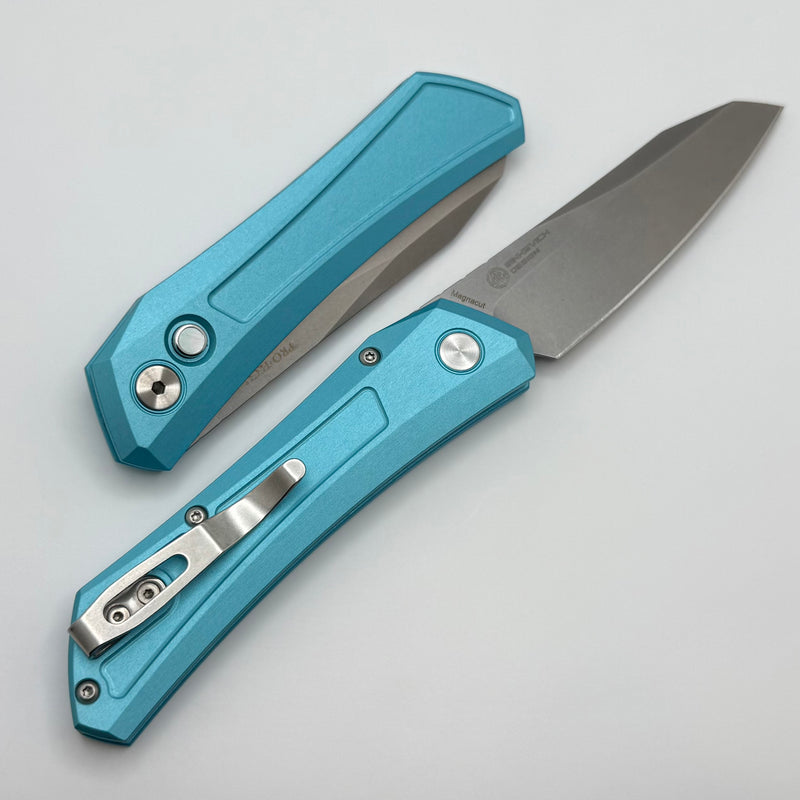 Pro-Tech Oligarch Tiffany Blue Aluminum Handle w/ Stonewash MagnaCut D