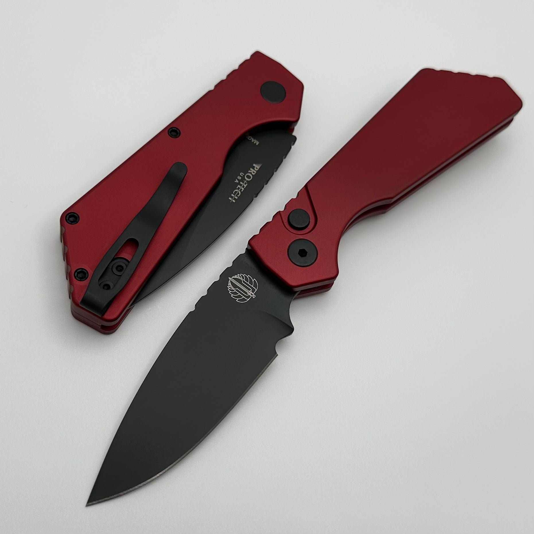 Discontinued Pro-Tech PT Plus Red Aluminum Handle & DLC MagnaCut Blade