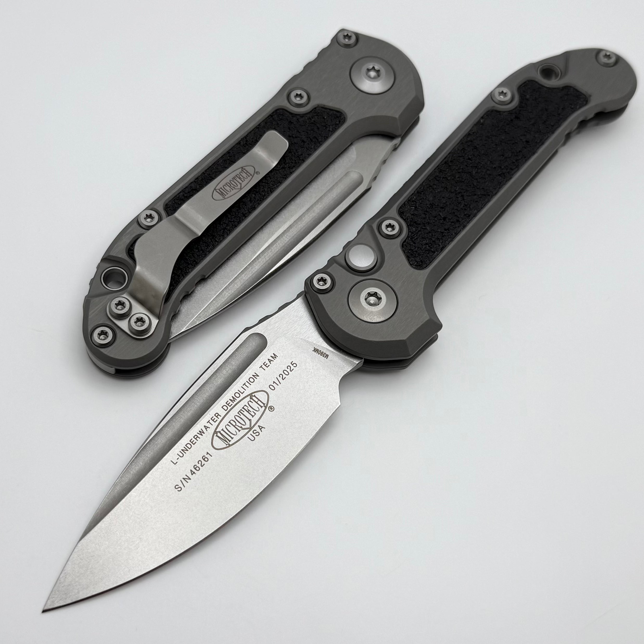 Microtech Knives LUDT Gen III Stonewash Drop Point w/ Natural Clear Ha