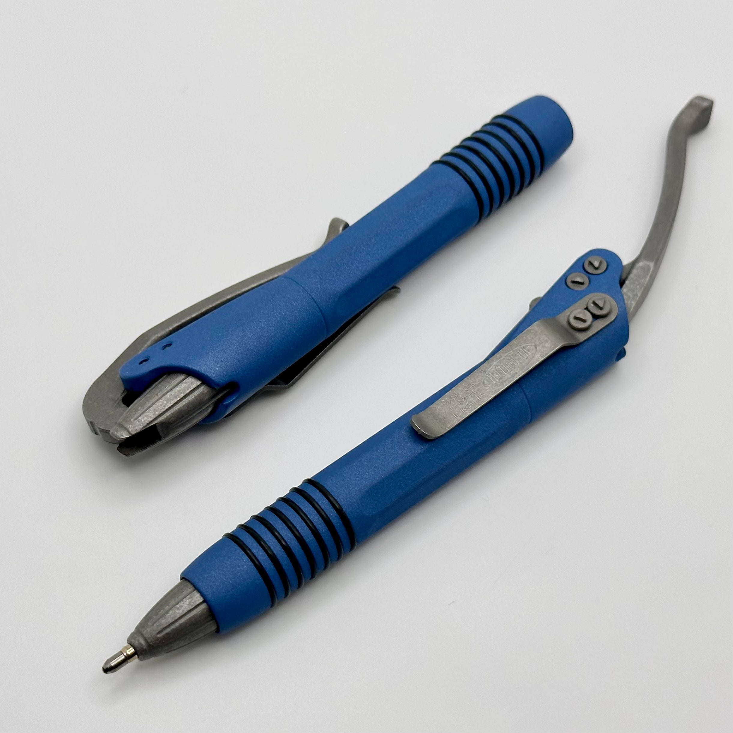 Microtech Siphon Pen II Patriot Blue Stainless Steel w/ Apocalyptic Ha