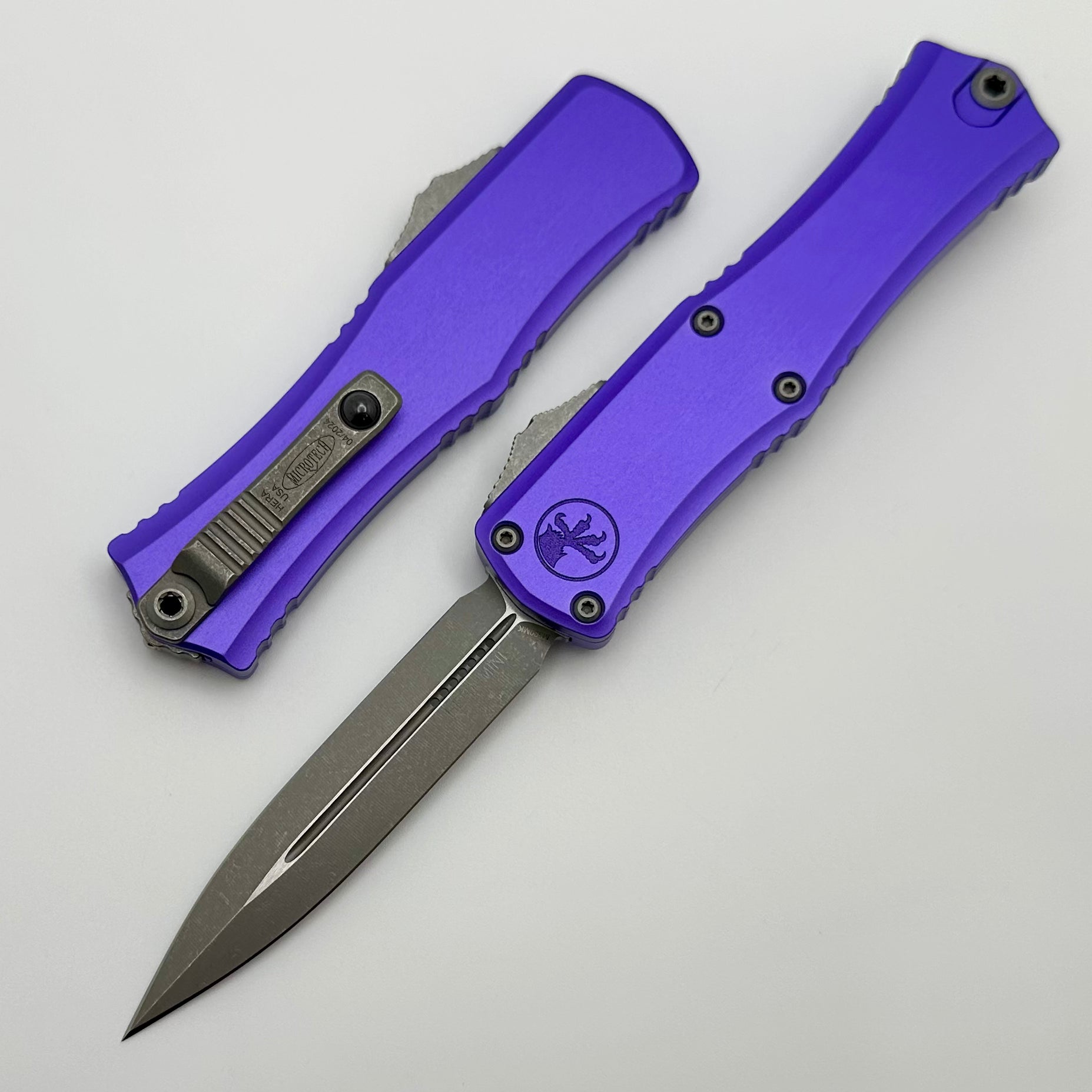 Microtech Knives Mini Hera Apocalyptic Double Edge M390MK w/ Purple Ha