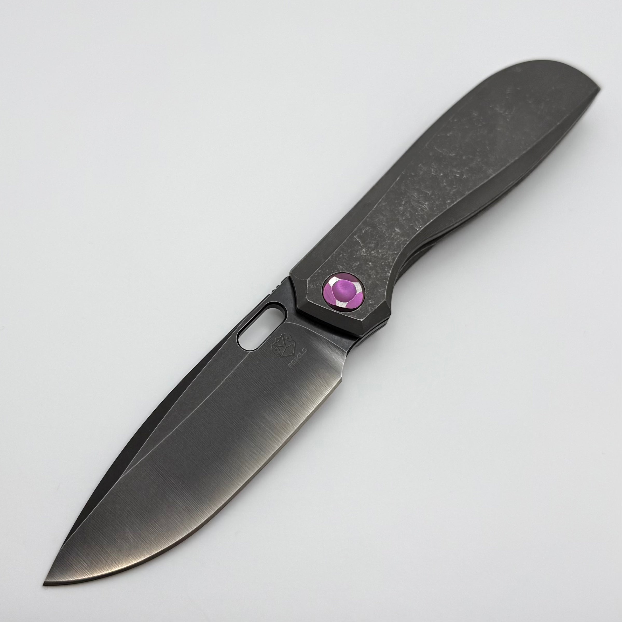 Poikilo Blade Gecko S2.1 Dark Stonewash Titanium Handles w/ Purple Ti