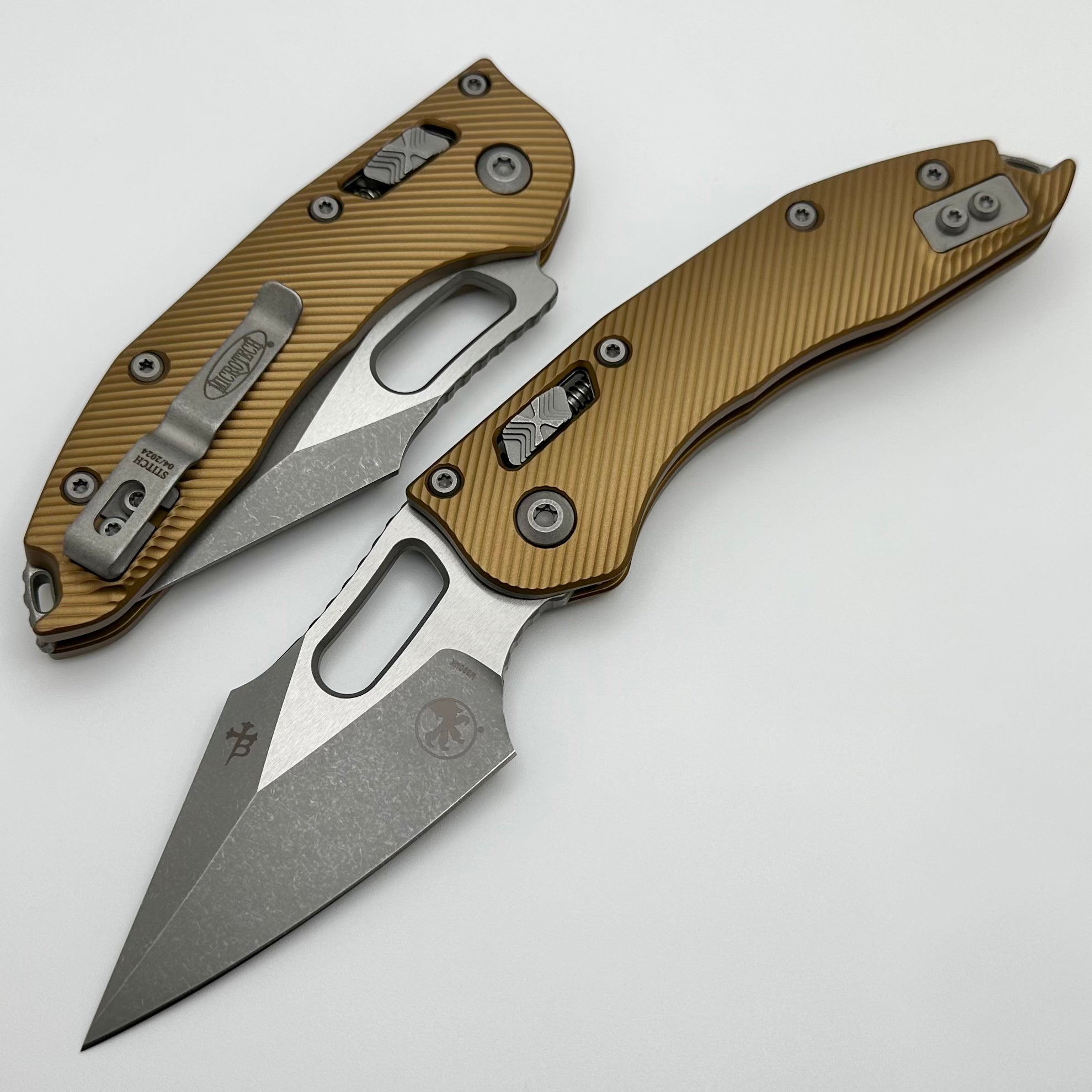 Microtech Knives Manual Stitch RAM LOK Fluted Tan Aluminum Apocalyptic