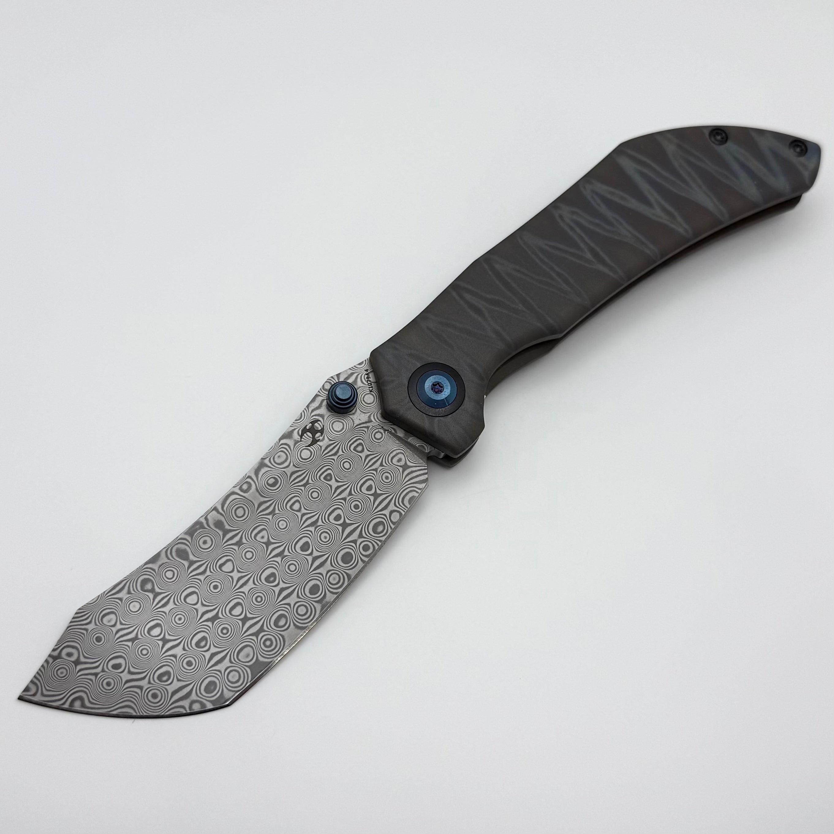 Kansept Knives Tipper Tiger Stripe Flamed Titanium Handles w/ Damascus