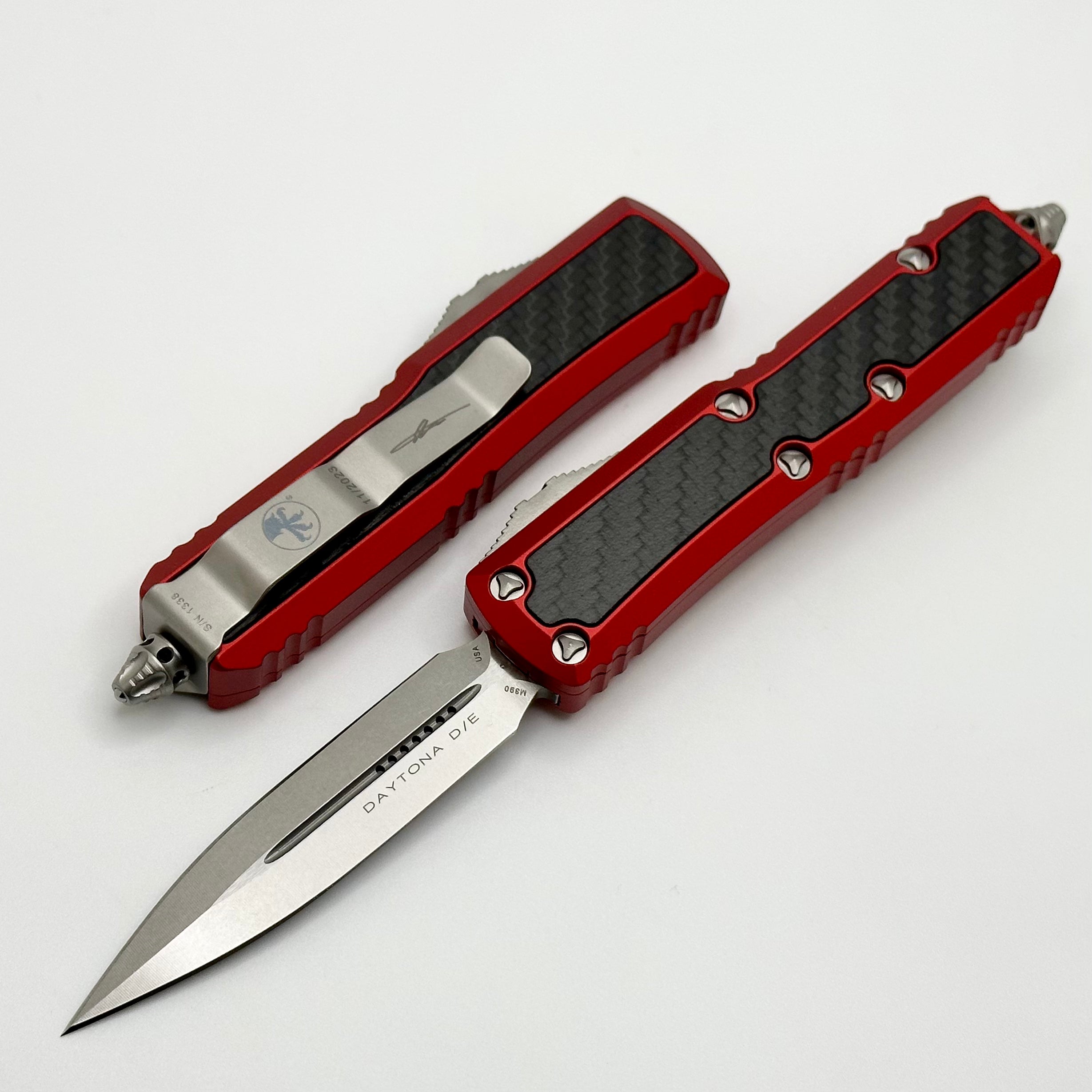 Microtech Red Daytona w/ Carbon Fiber Inlays & Stonewash Double Edge S