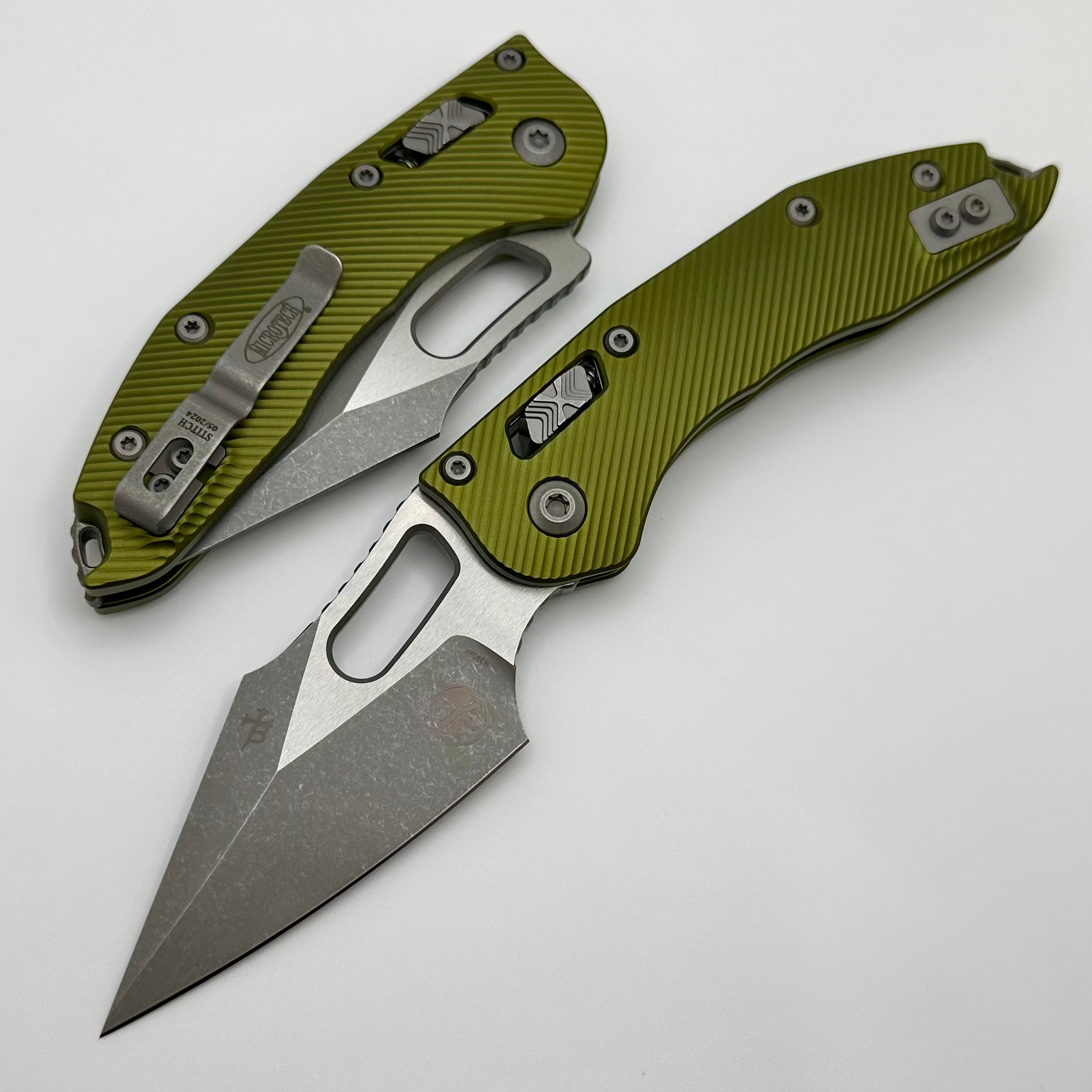 Microtech Knives Manual Stitch RAM LOK Fluted OD Green Aluminum Apocal