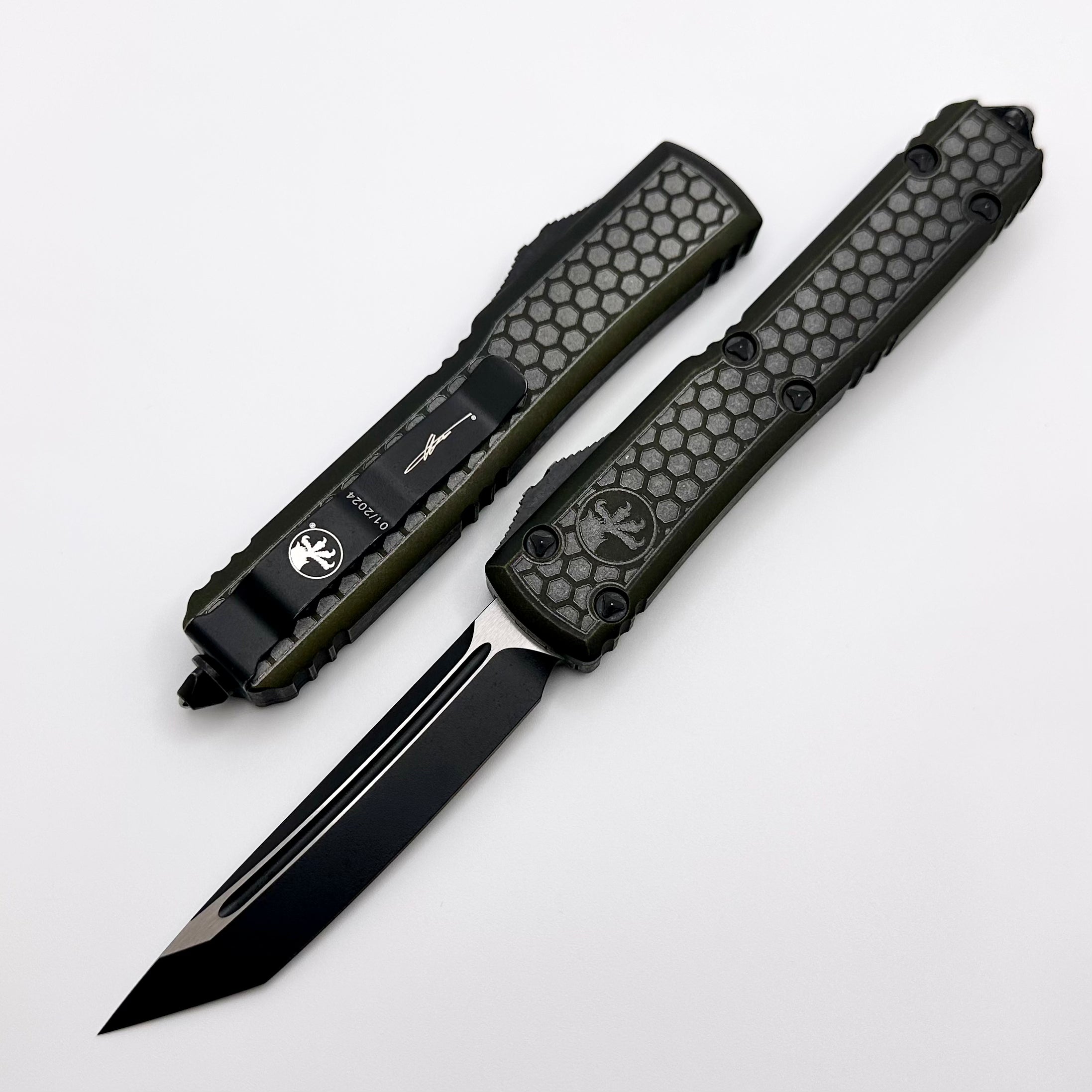 Microtech Ultratech Weathered OD Green Hex Pattern w/ Tanto Signature