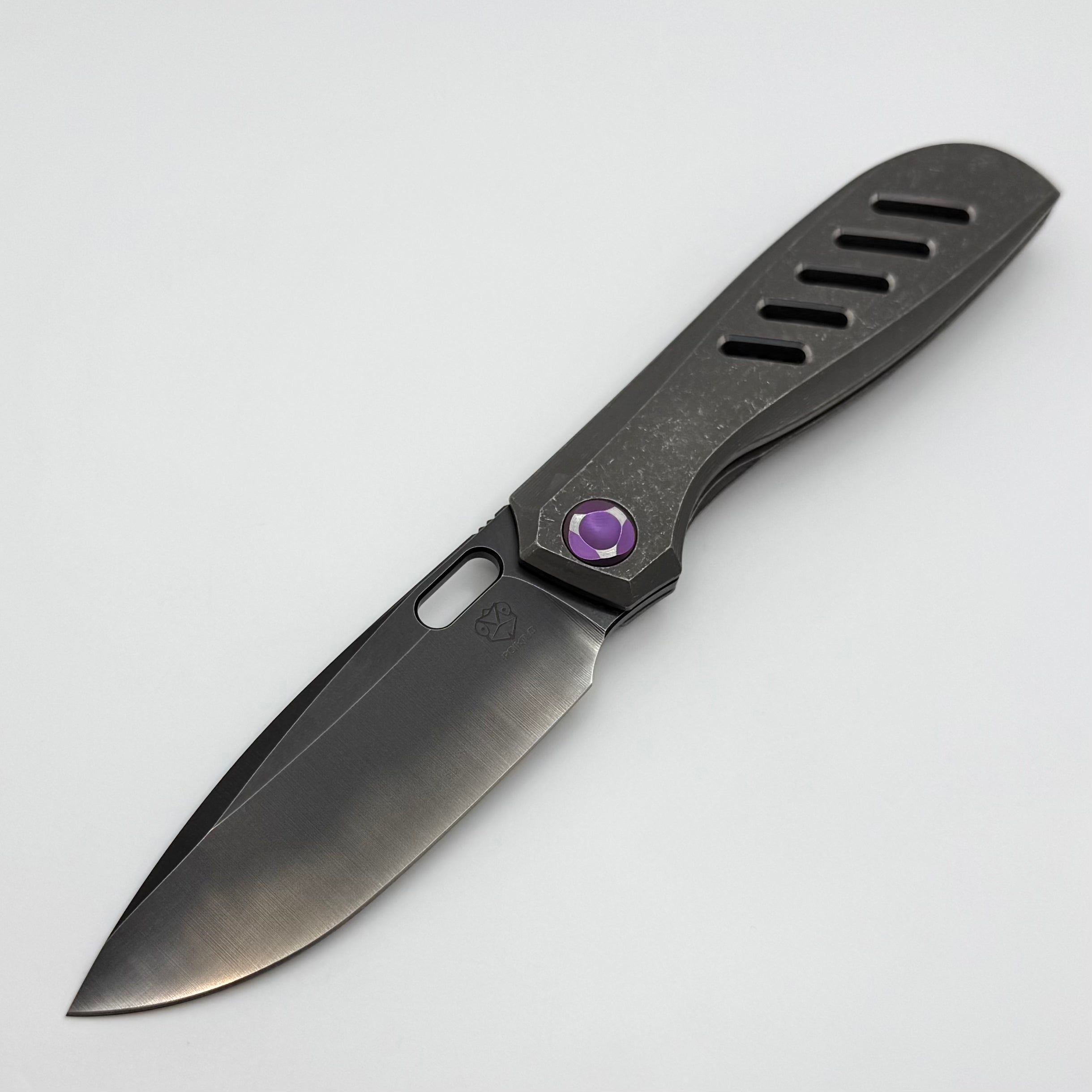Poikilo Blade Gecko S2.1 Dark Stonewash Titanium Handles w/ Purple Ti