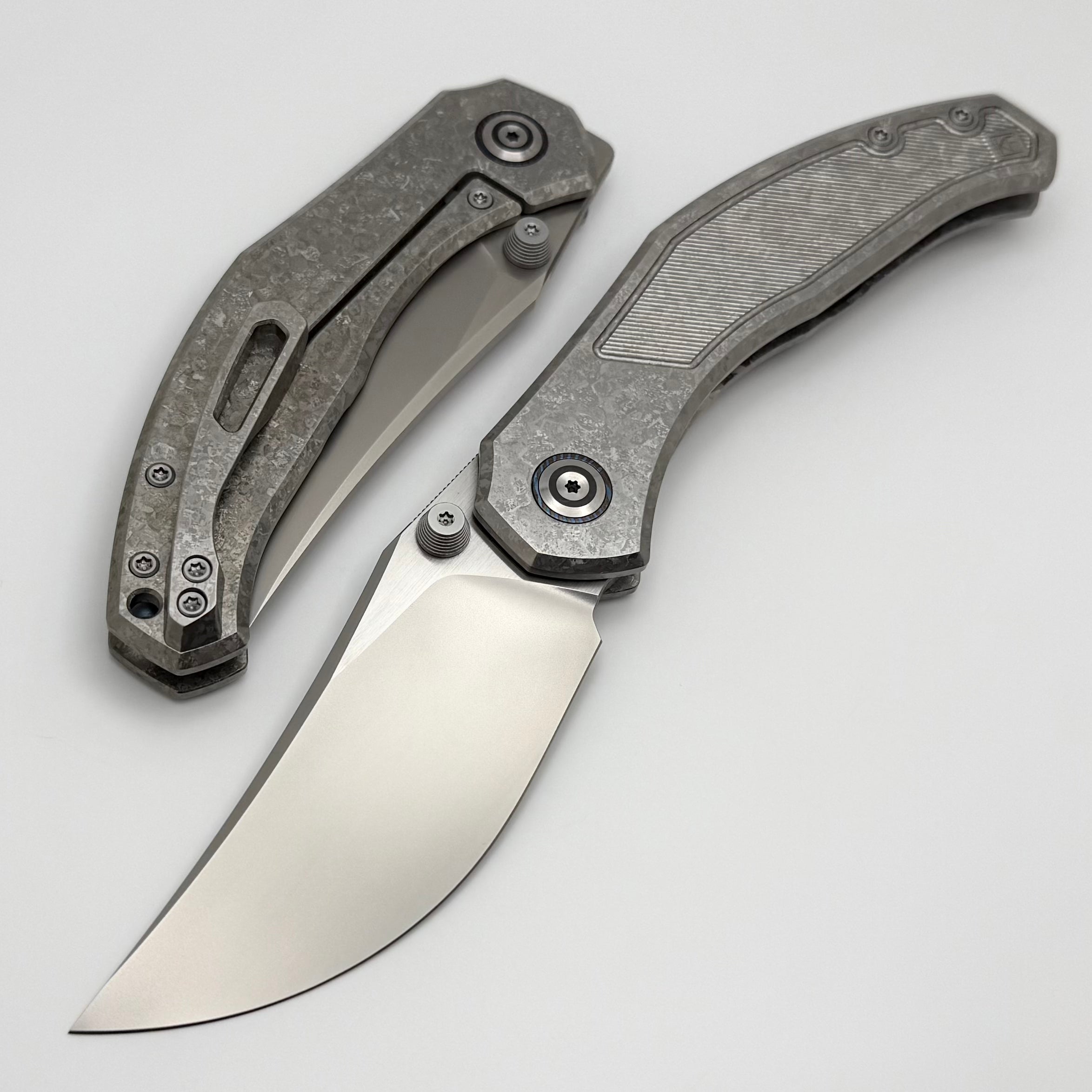 Custom Knife Factory Blava Milled Crystal Titanium & CKF Wash M398