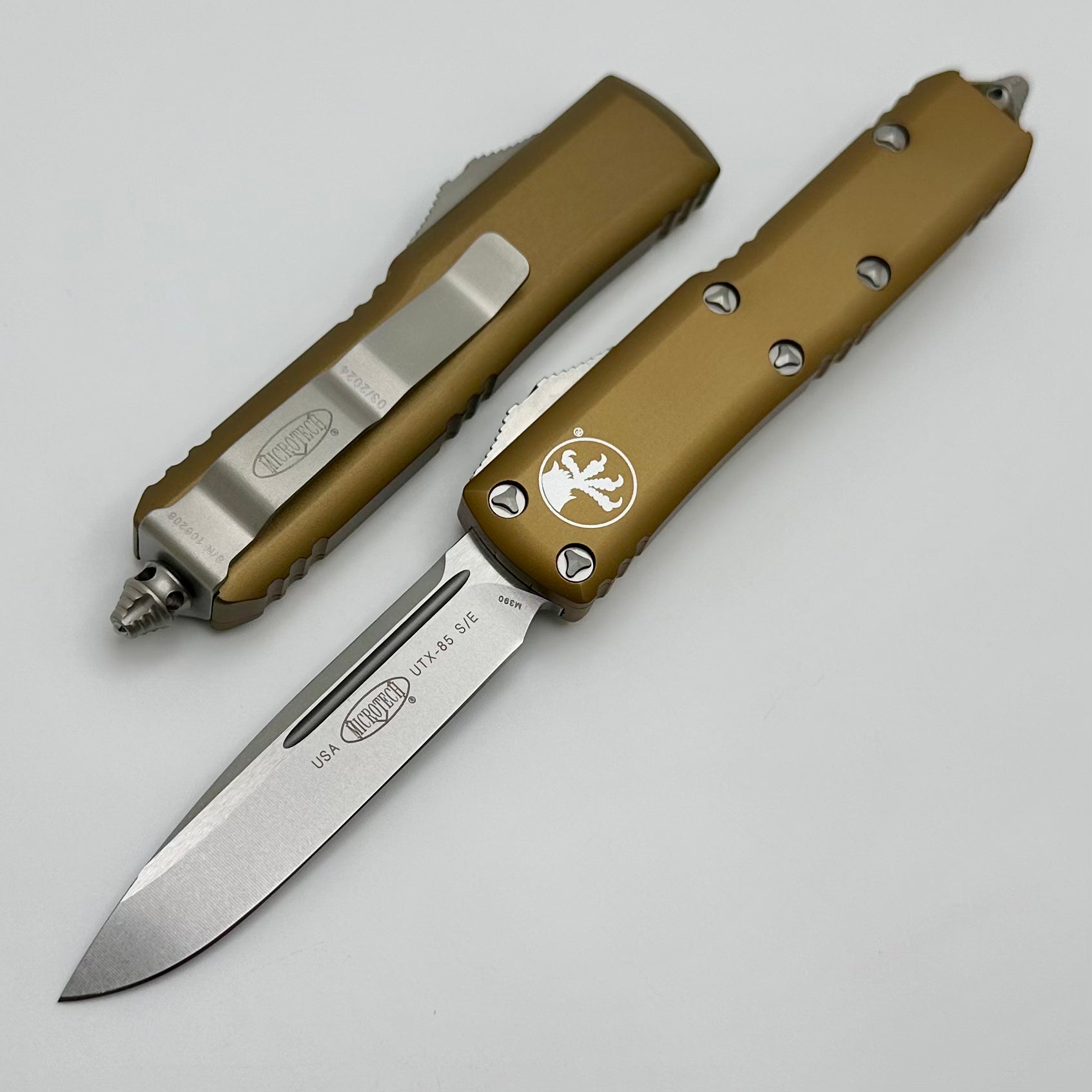 Microtech UTX-85 Single Edge Stonewash Standard & Tan 231-10TA