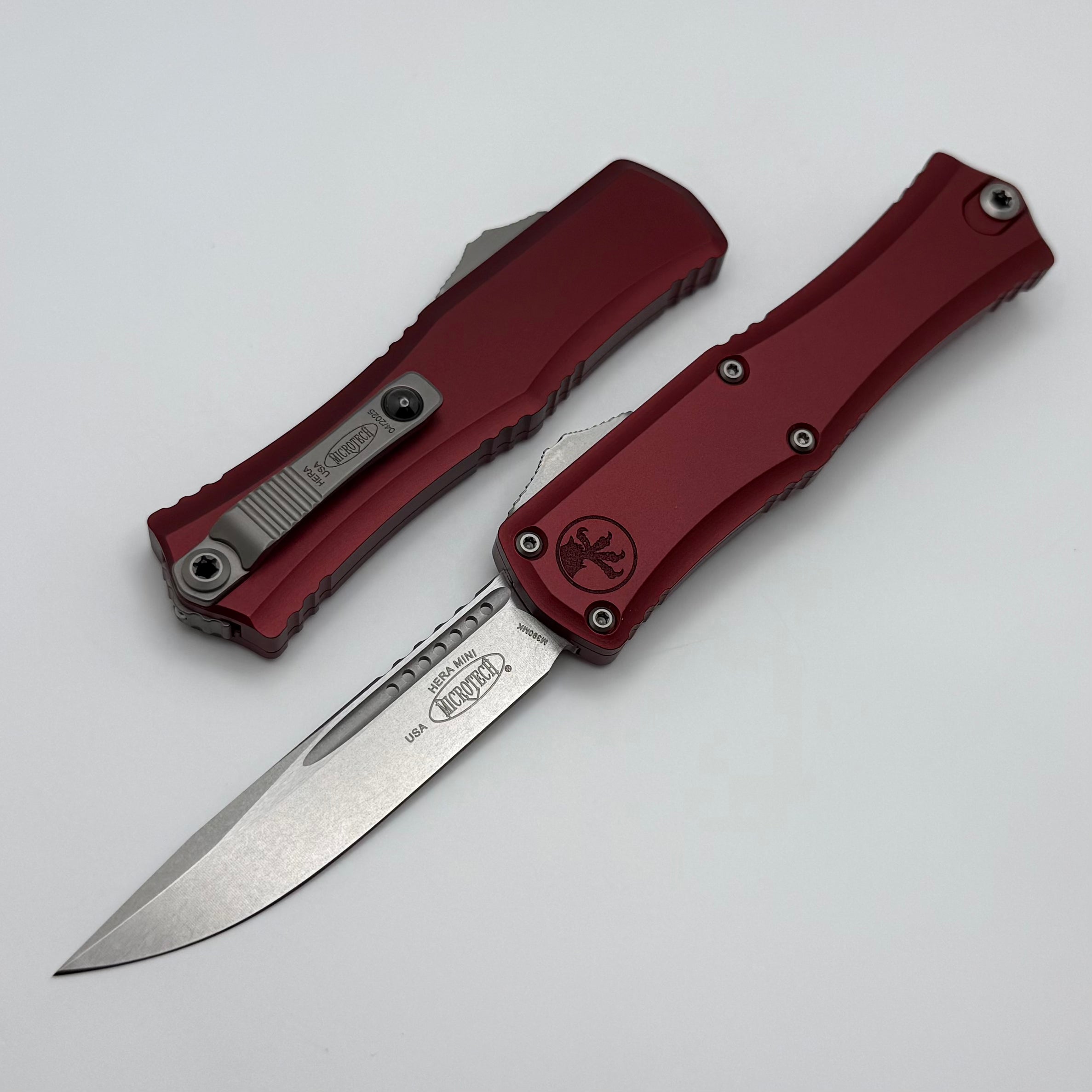 Microtech Knives Mini Hera Stonewash Single Edge M390MK w/ Merlot Hand