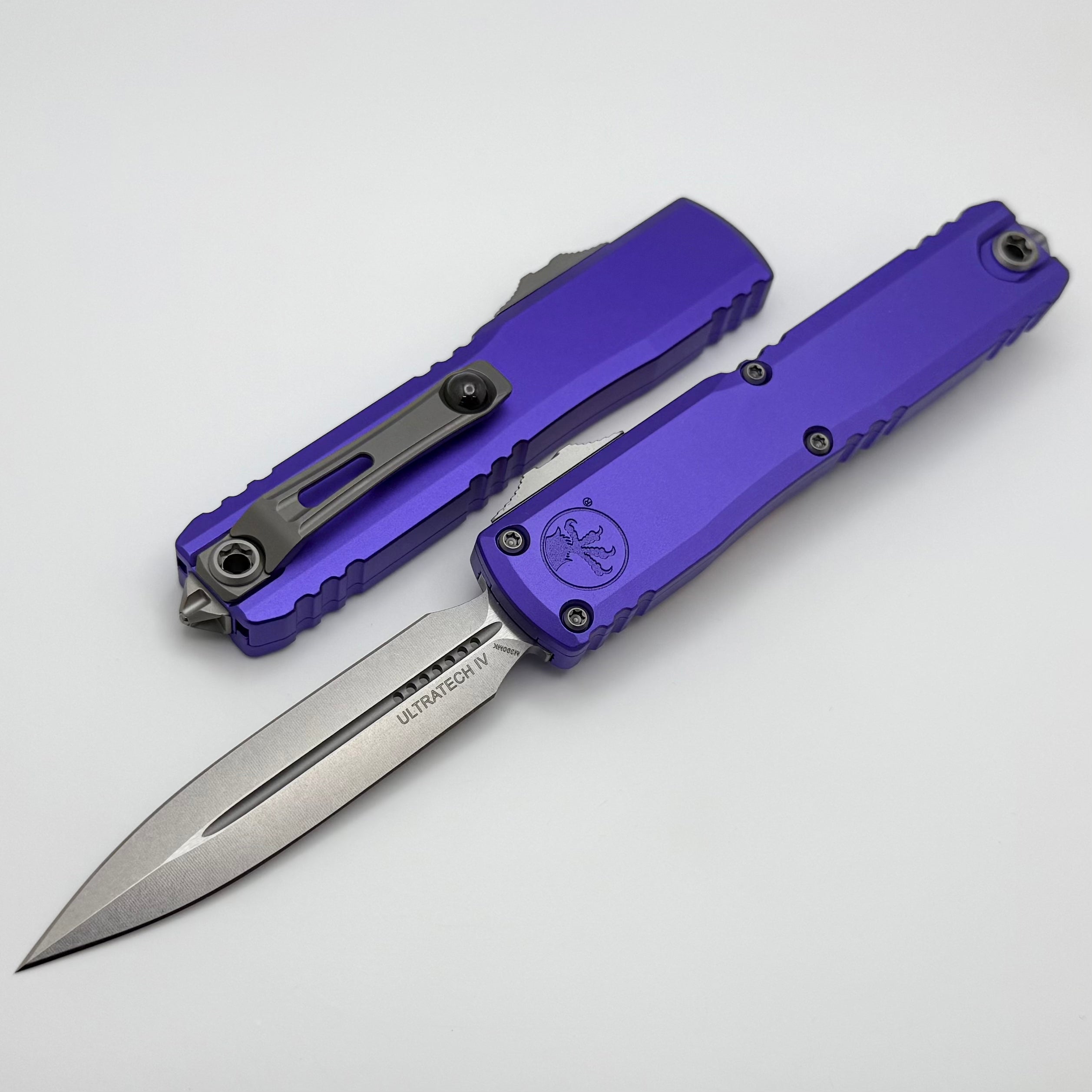 Microtech Ultratech Gen IV D/E Stonewash Standard w/ Purple Handle 112