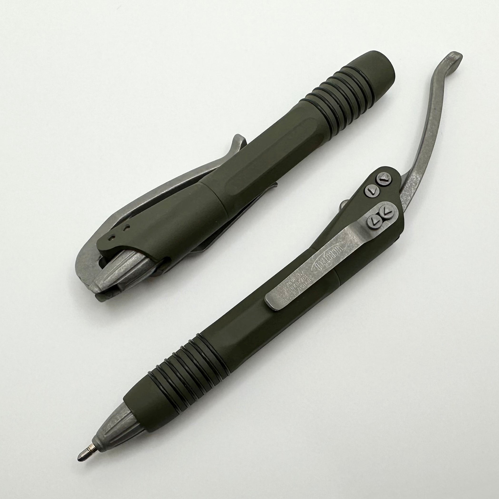 Microtech Siphon Pen II OD Green Stainless Steel w/ Apocalyptic Intern