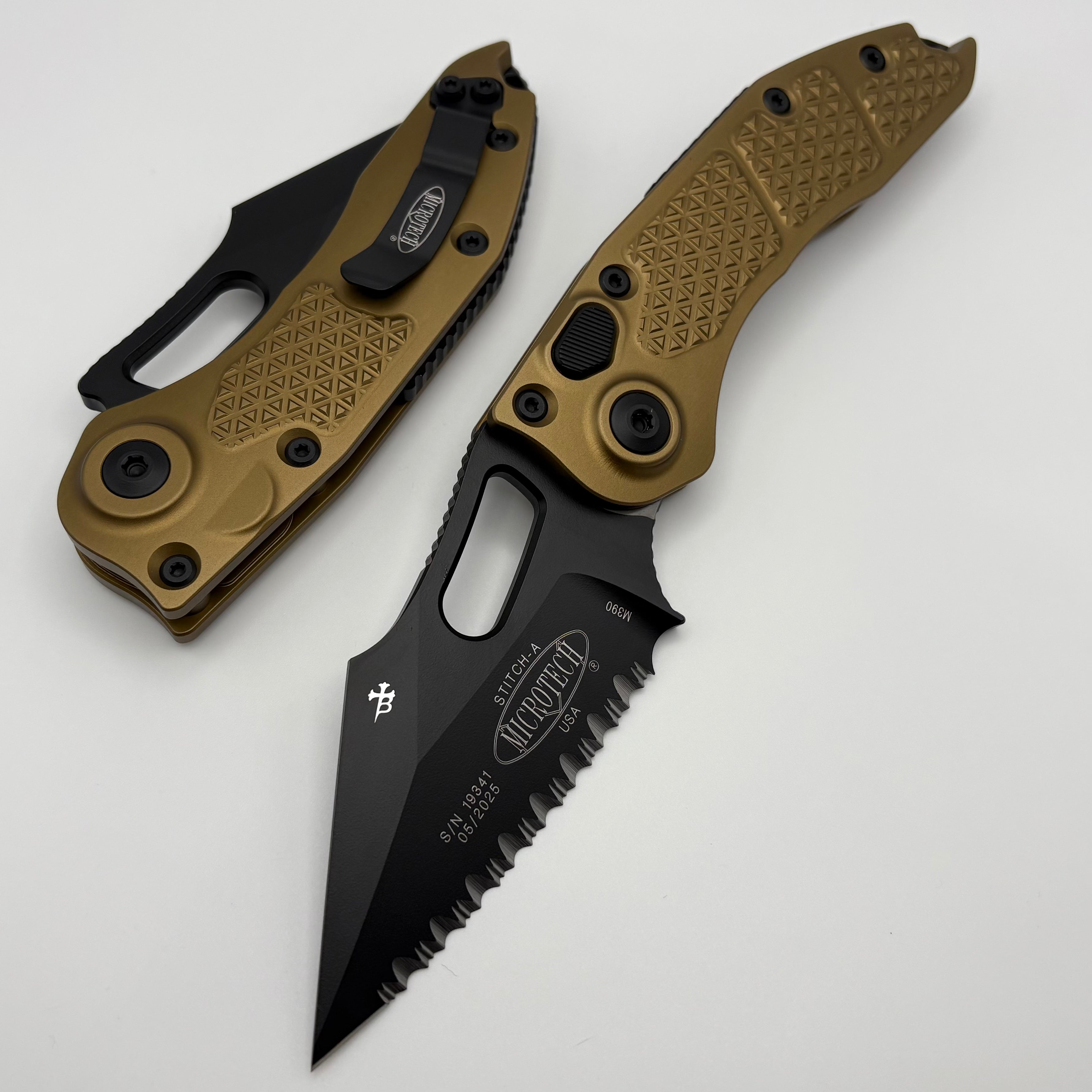 Microtech Borka Stitch Tactical Full Serrated w/ Tan Handles 169-3TA