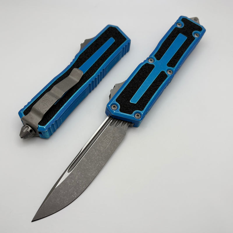 Microtech Scarab 2 Gen 3 Marbled Blue Handles w/ S/E Spine Fluted M390