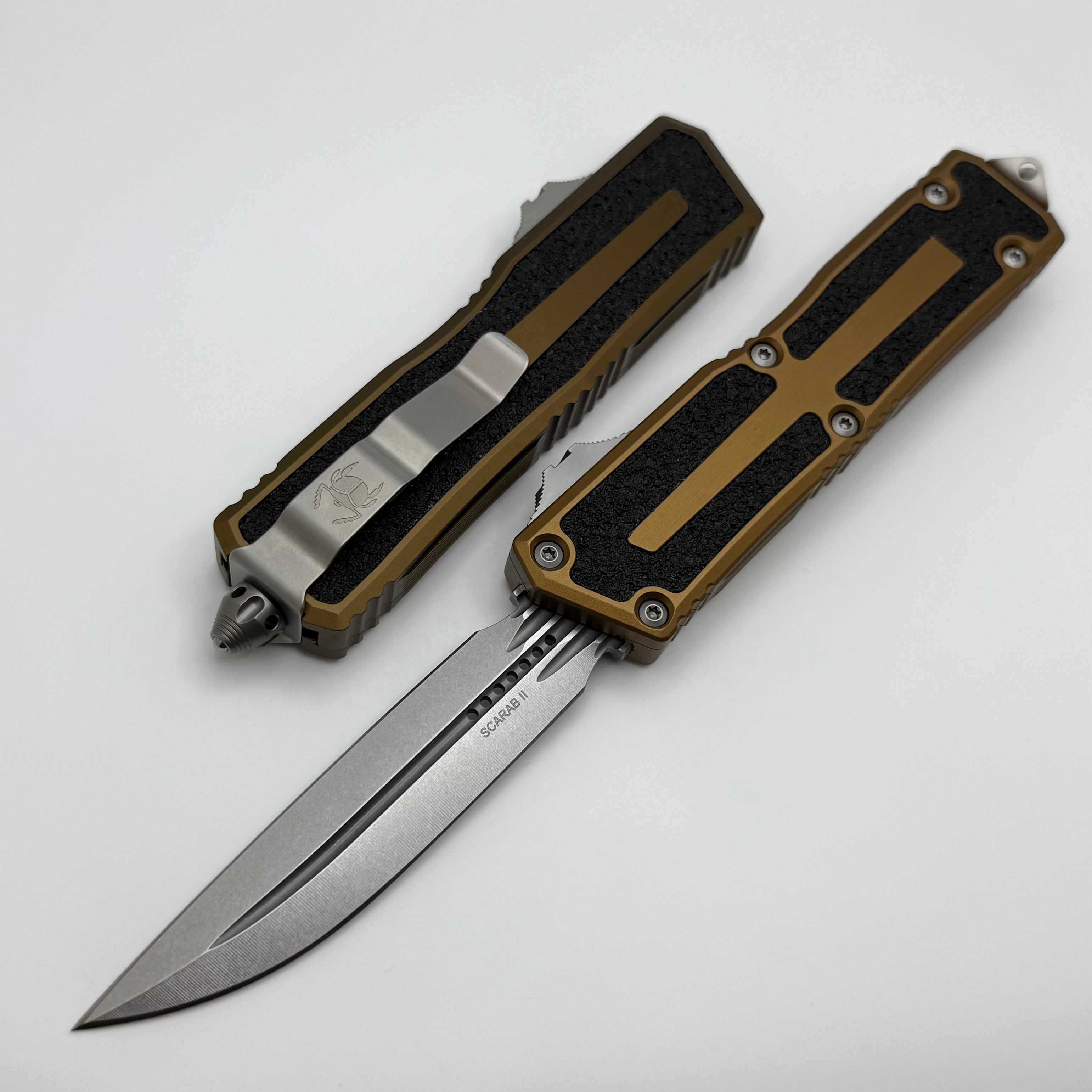 Microtech Scarab 2 Gen 3 Tan Handles w/ D/E-S Stonewash M390MK 1180-10
