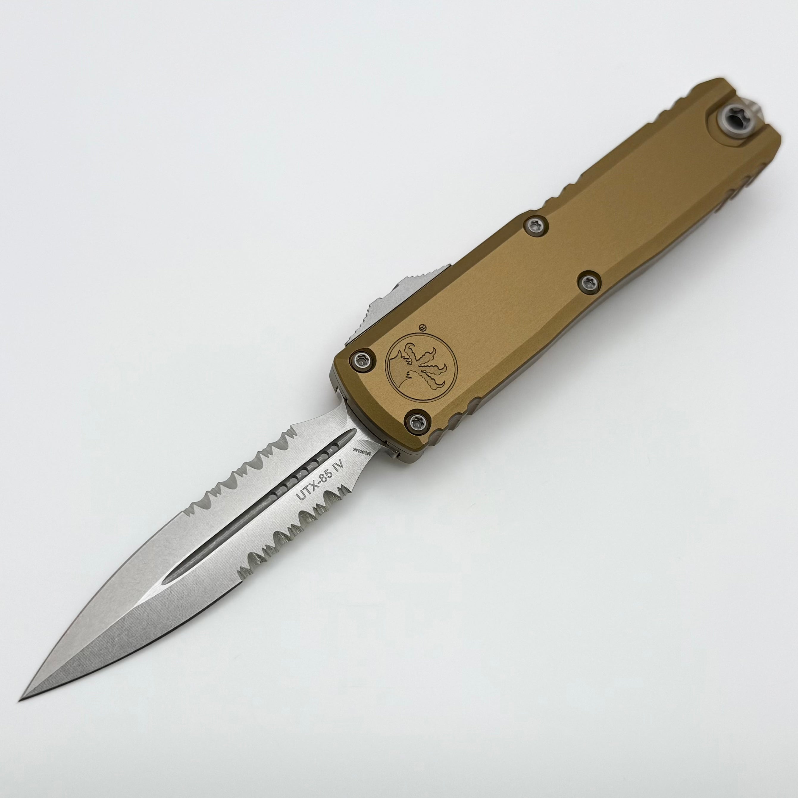 Microtech UTX-85 Gen IV w/ Tan Handle & Part Serrated Stonewash D/E M3