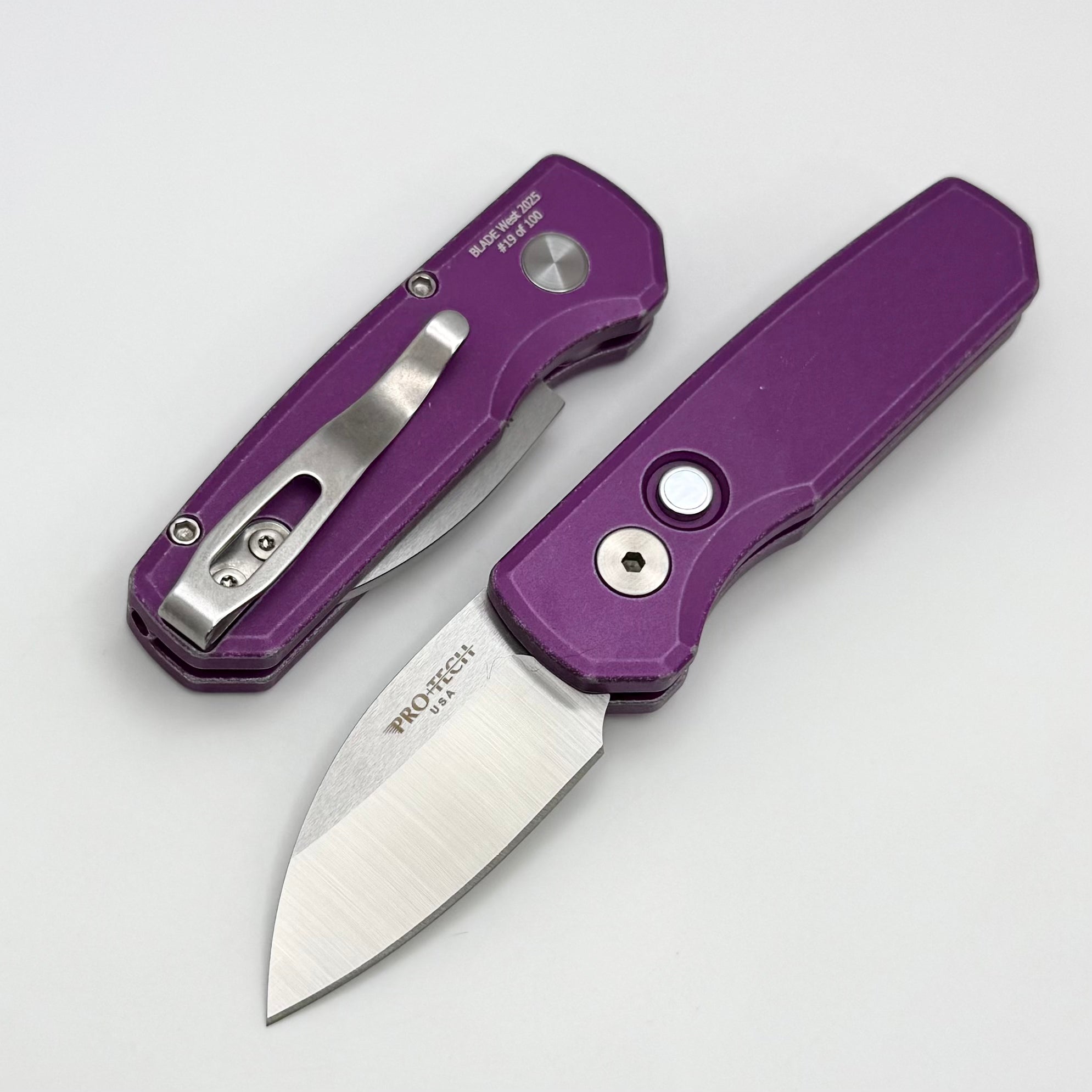 Pro-Tech Runt 5 w/ Battleworn Purple Handle & Satin Wharncliffe MagnaC