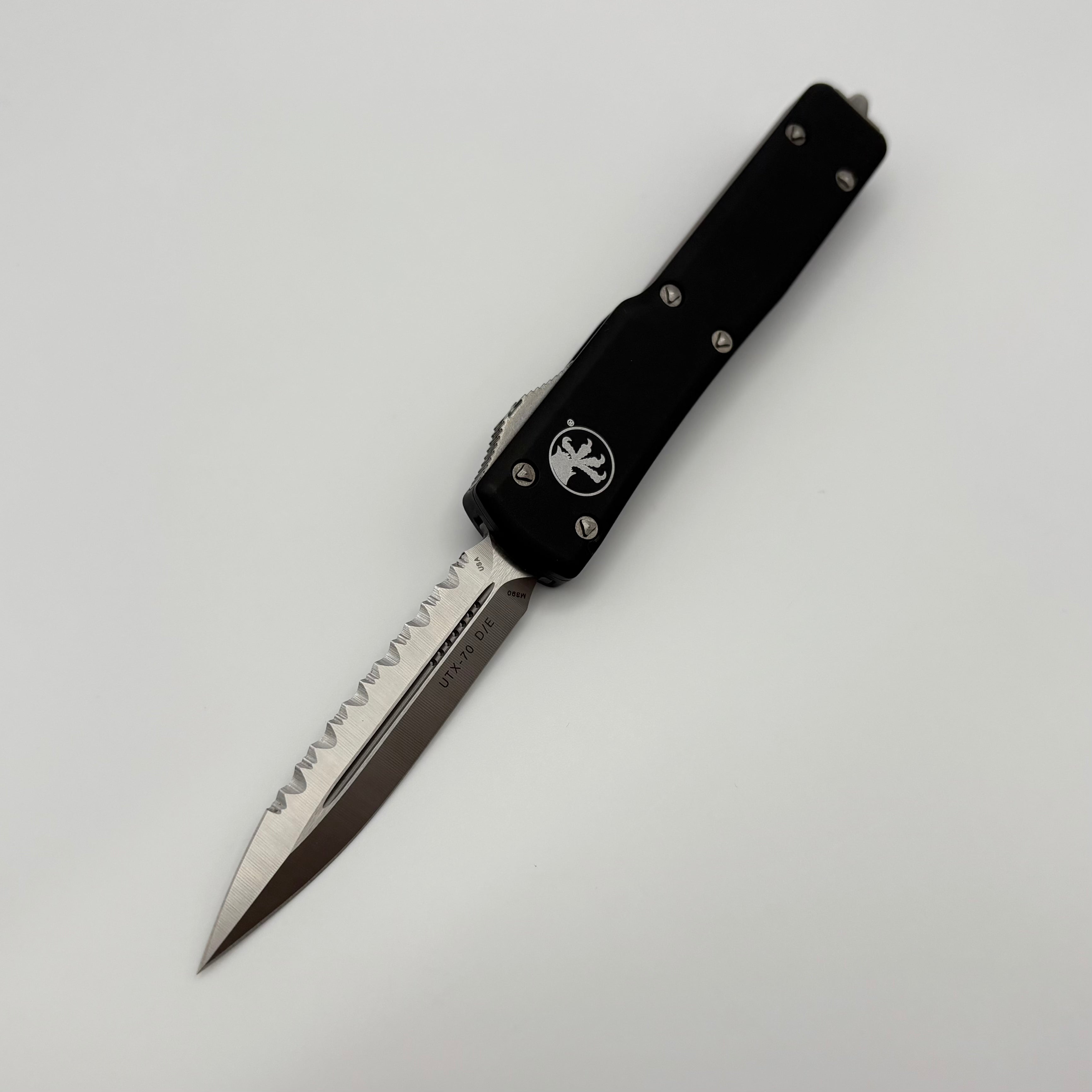 Grenade Blem Microtech UTX-70 Double Edge Full Serrated Satin & Black