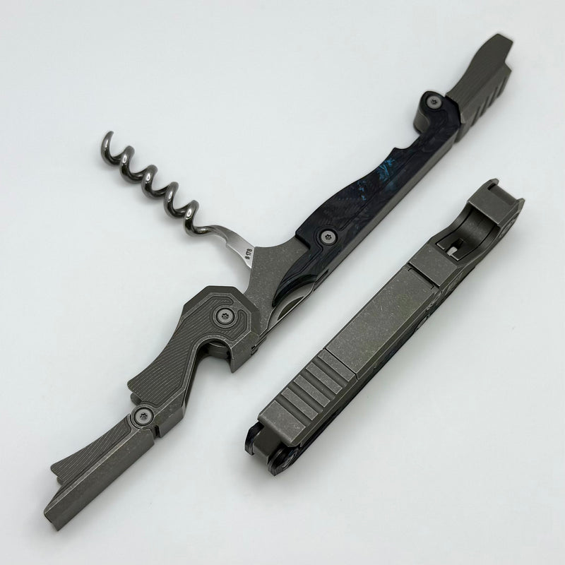 Custom Knife Factory Narzannik Wine Corkscrew Titanium/Blue Carbon Han