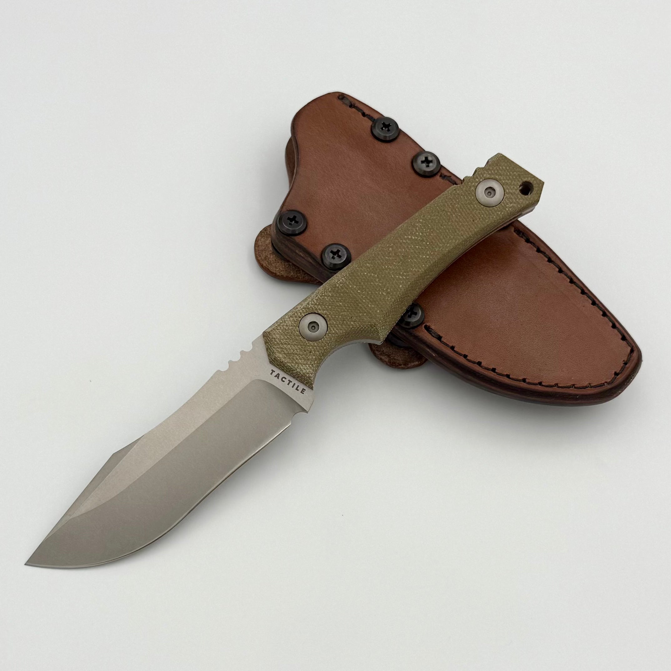 Tactile Knife Osprey Fixed Blade w/ MagnaCut & Green Micarta w/ Leathe