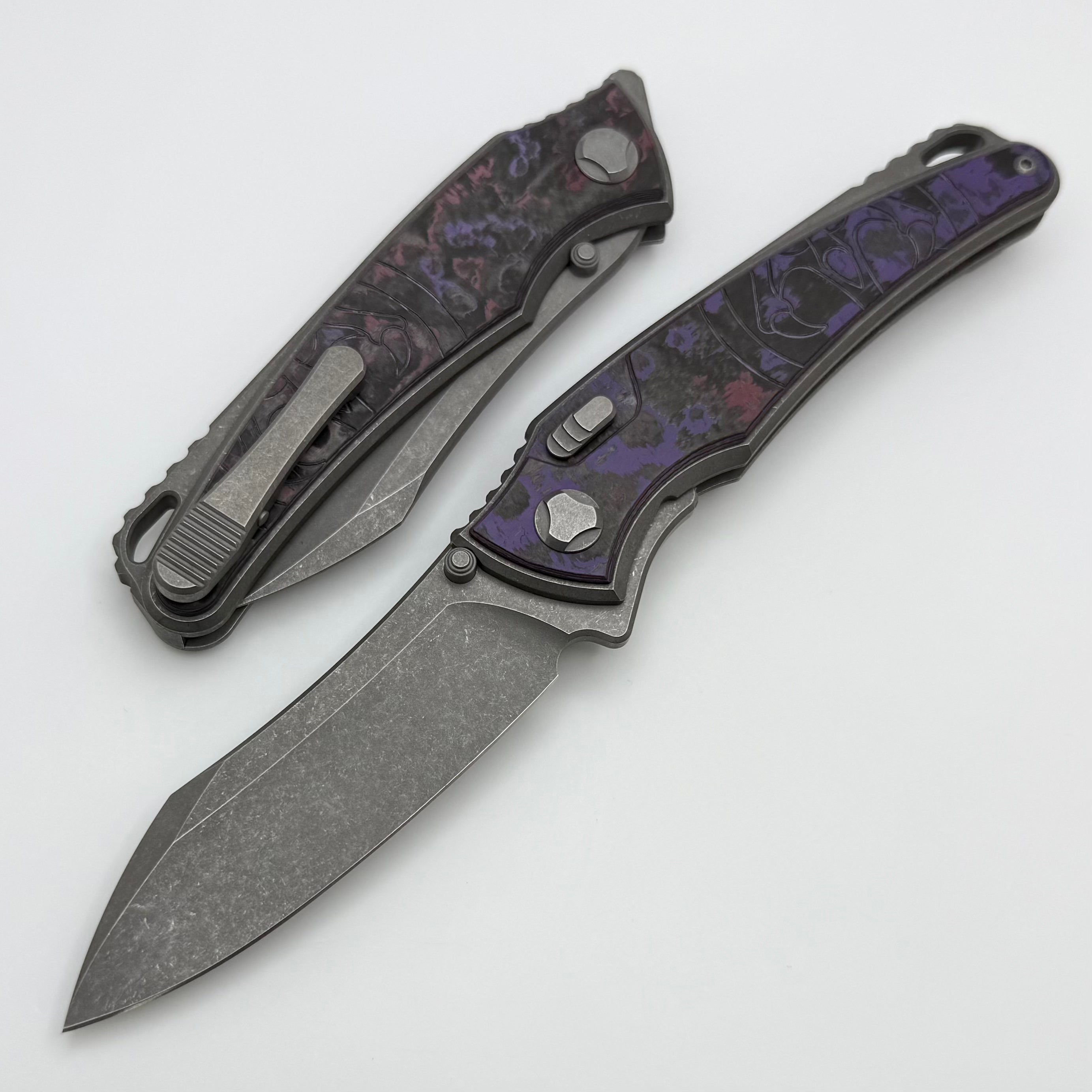 Hawk Designs Talon w/ Purple Haze Fat Carbon Overlay Handles ZirBlast/