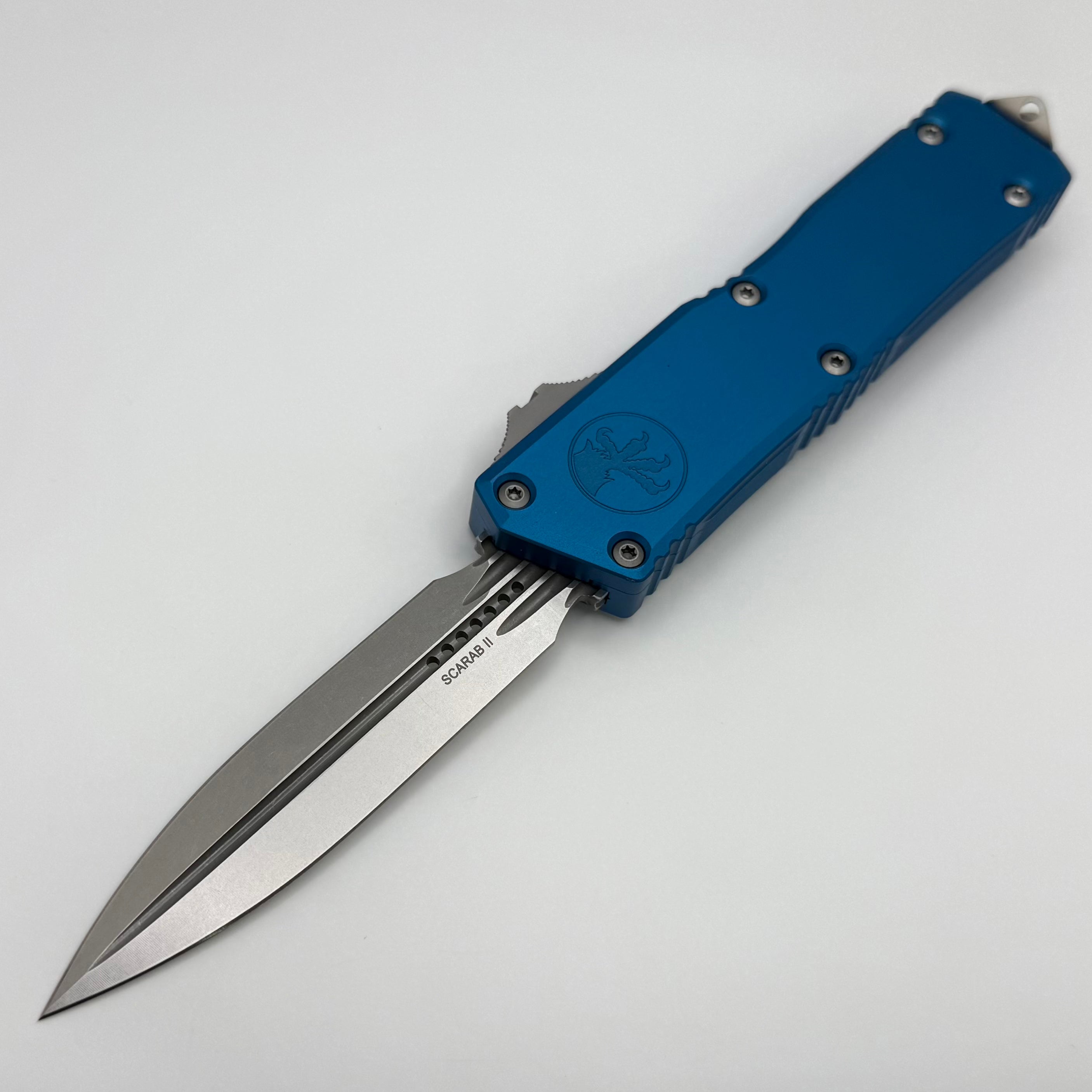 Microtech Scarab 2 Gen 3 Executive w/ Blue Handles & D/E Stonewash M39