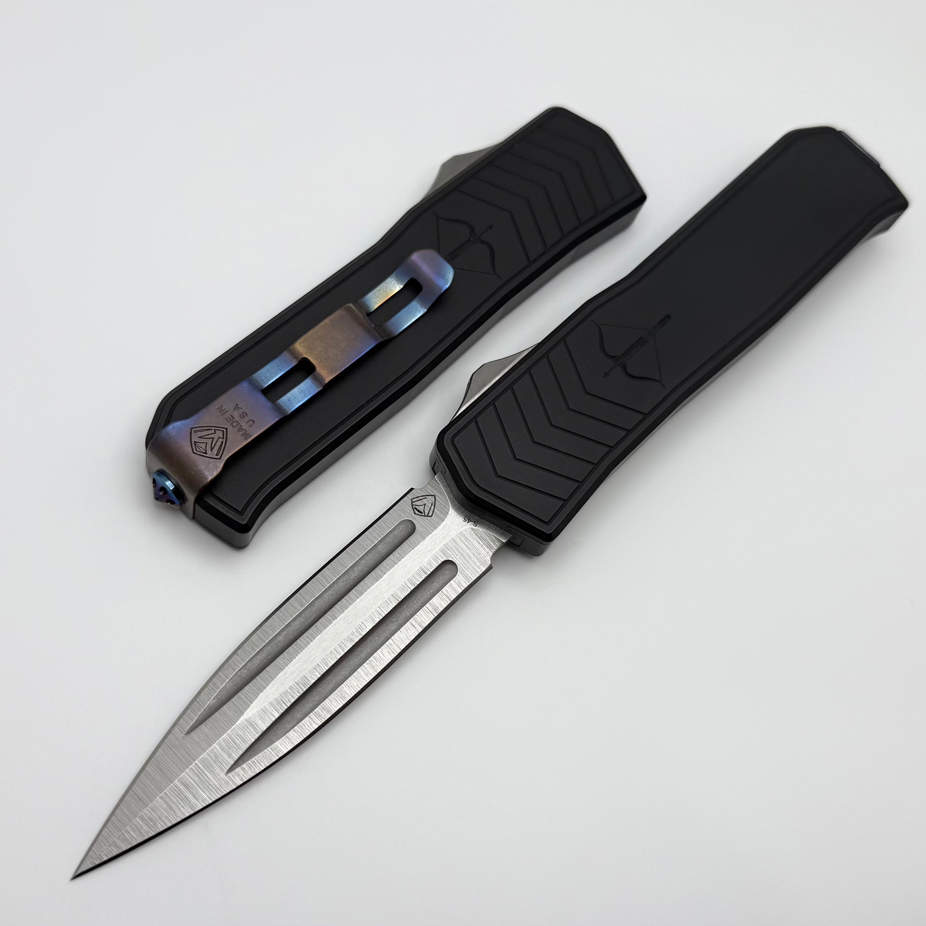 Medford Knife Merc-1 OTF Dagger S45 Tumbled D/E & Black Aluminum Handl