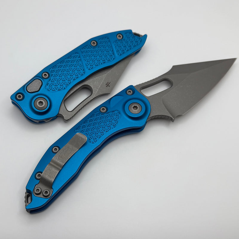 Microtech Borka Stitch Auto w/ Blue Handles & Apocalyptic M390 169-10A