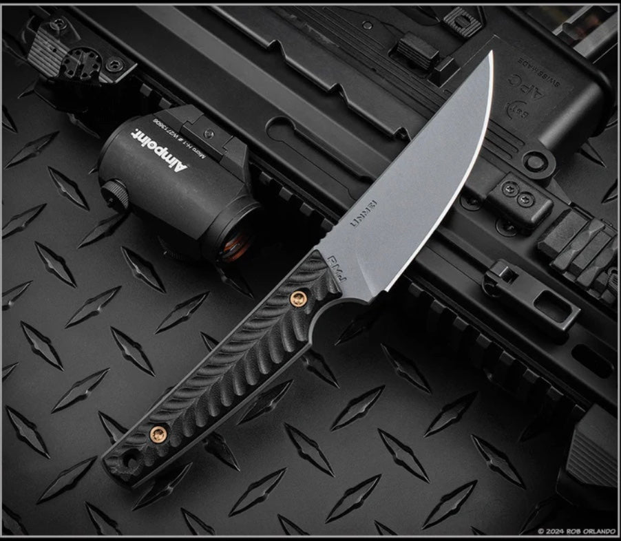 RMJ Tactical Unmei Black G-10 & Platinum Gray Nitro-V Fixed Blade