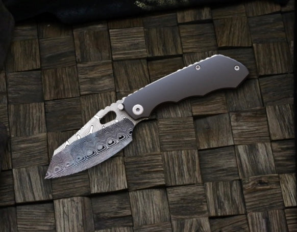 Custom Knife Factory & Rotten Design EVO 1.1 Tumbled Ti Handles w/ Dam