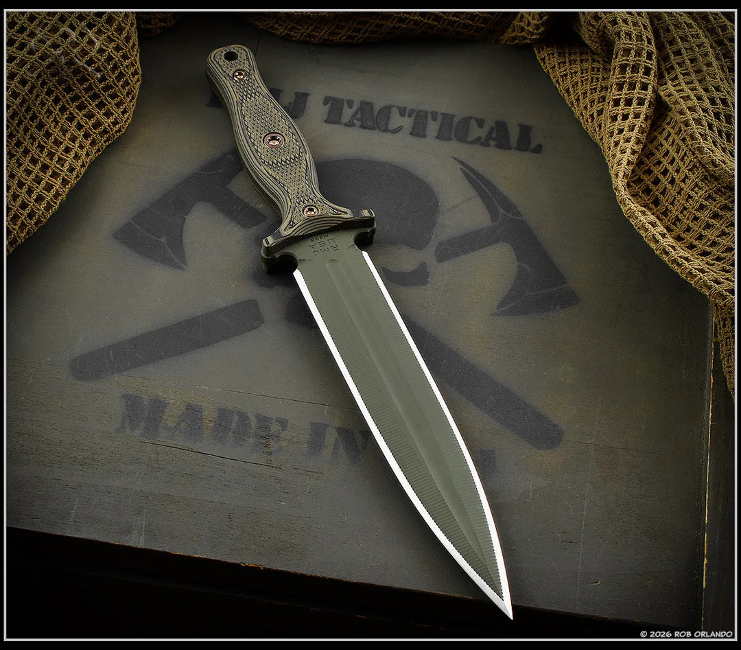 RMJ Tactical Kilroy Fixed Blade w/ Dirty Olive G-10 & OD Green Cerakot