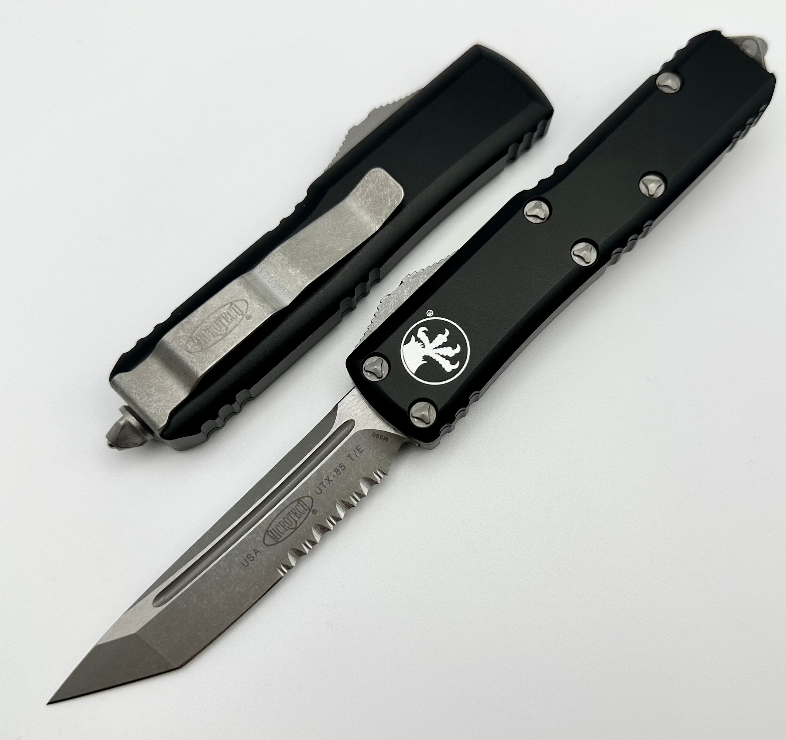 Microtech UTX-85 Tanto T/E Apocalyptic Partial Serrated & Black 233-11