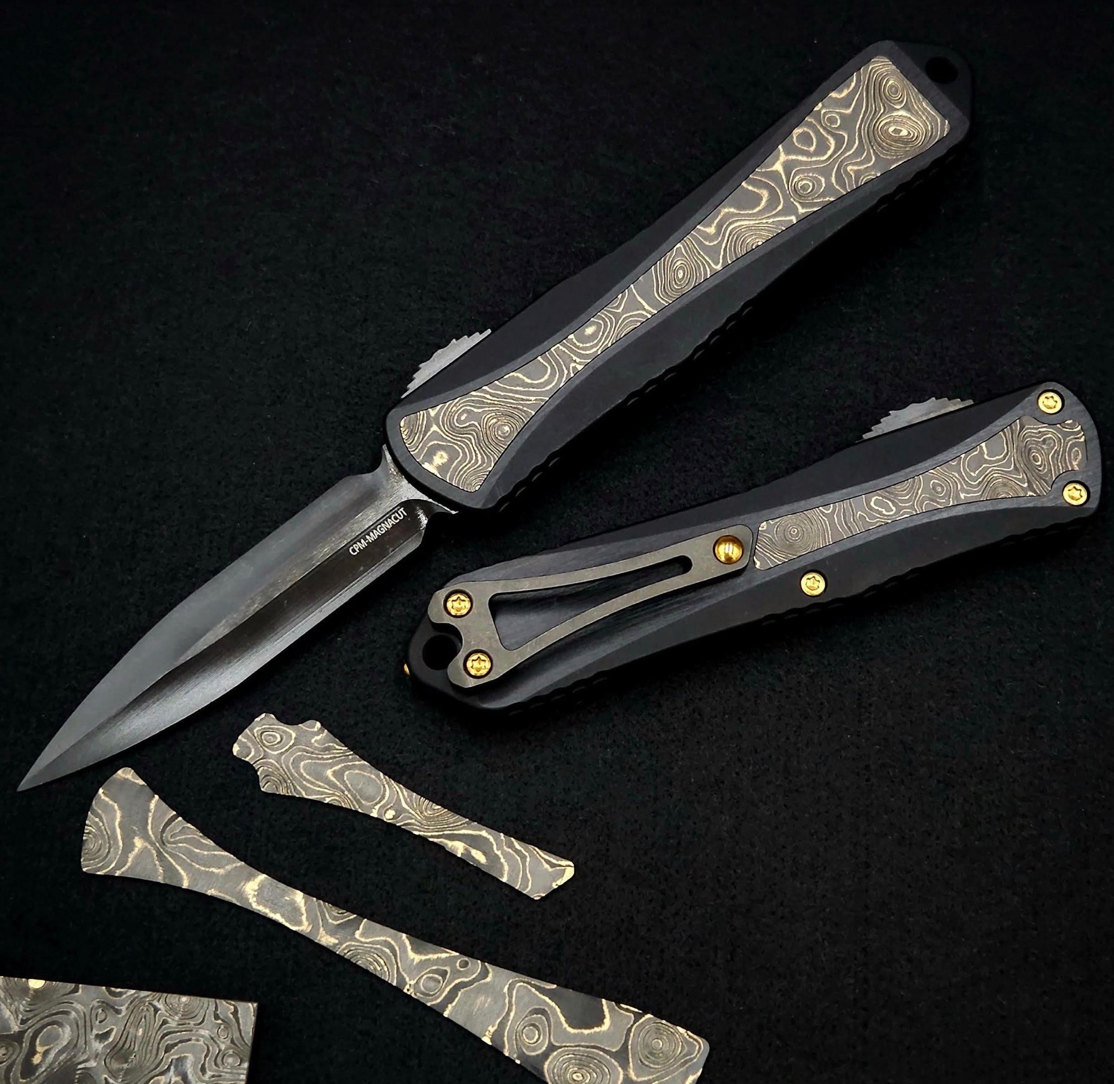 Heretic Knives Manticore E Black w/ Fat Carbon Gold Dunes Inlays & DLC