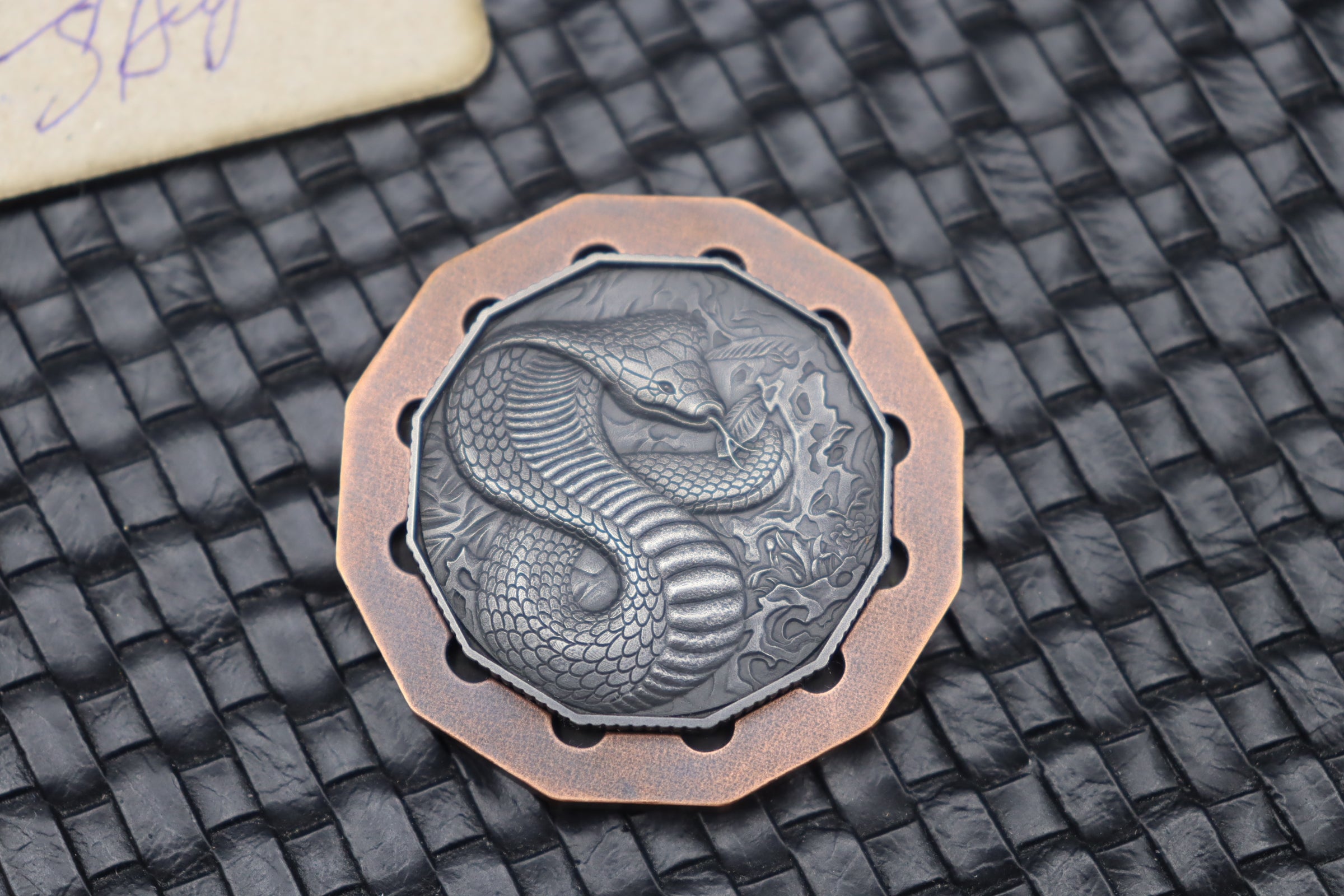 Custom Knife Factory Skull & King Cobra Titanium Engraved Coin #012