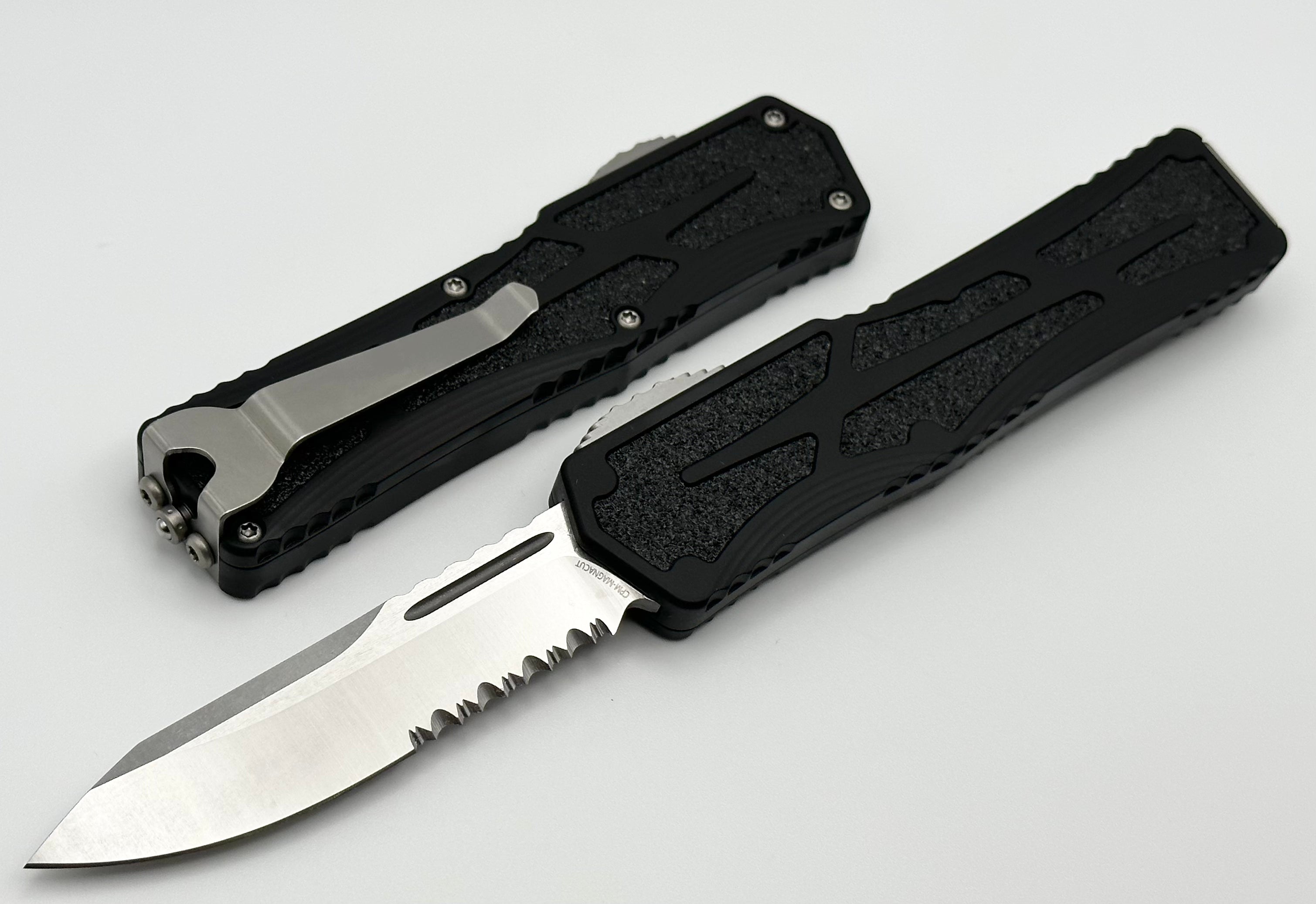 Heretic Knives Colossus Single Edge Serrated Magnacut & Black Handle H